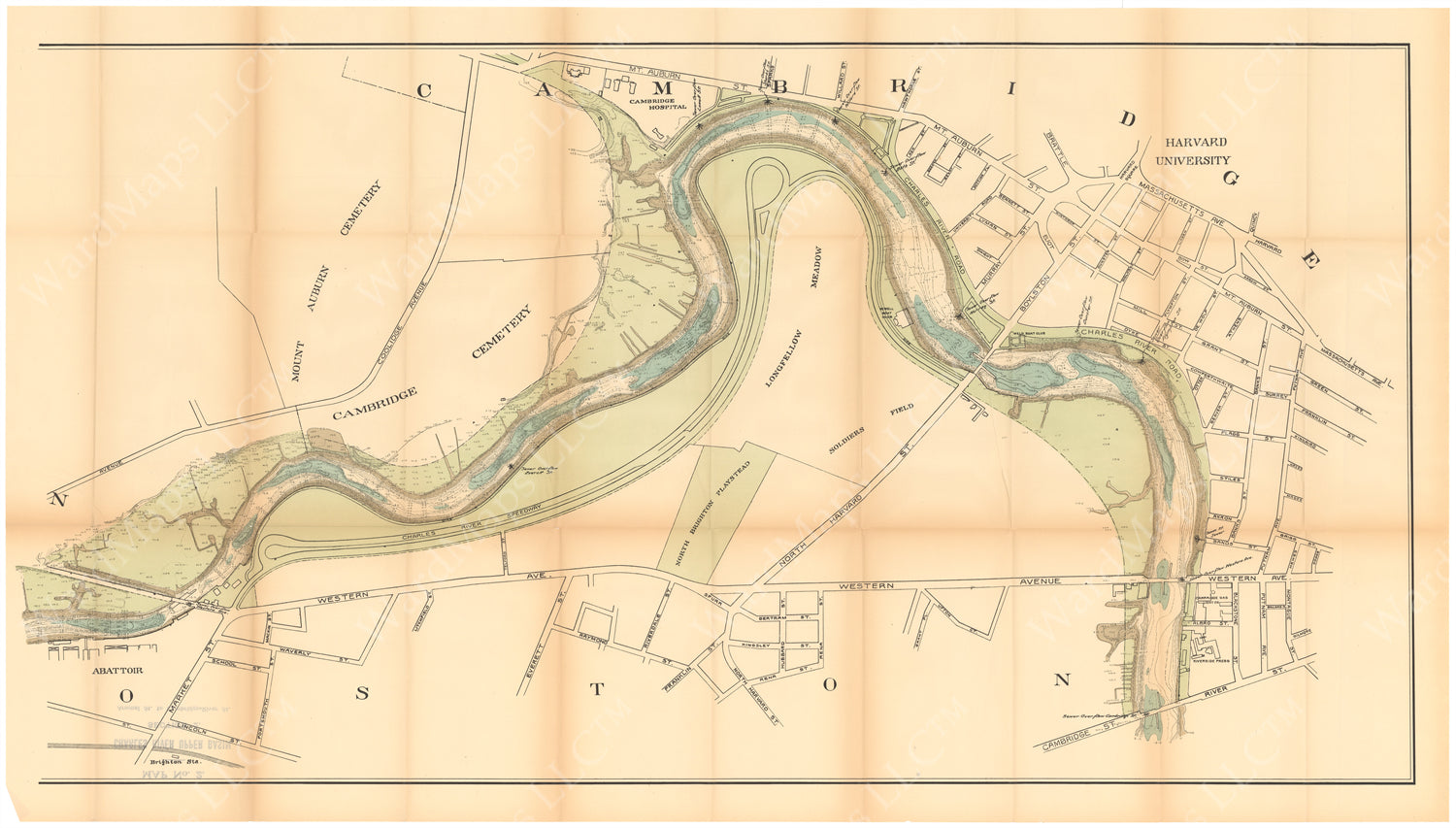 Charles River Dam Report 1903: Contour Map of Upper Basin 1902 (Right ...