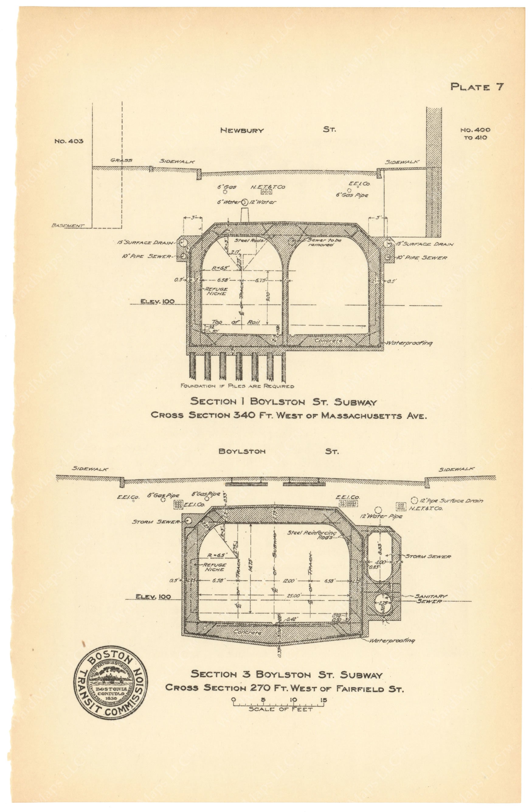 BTC Report 18 1912 Plate 07: Boylston Street Subway Cross Sections ...