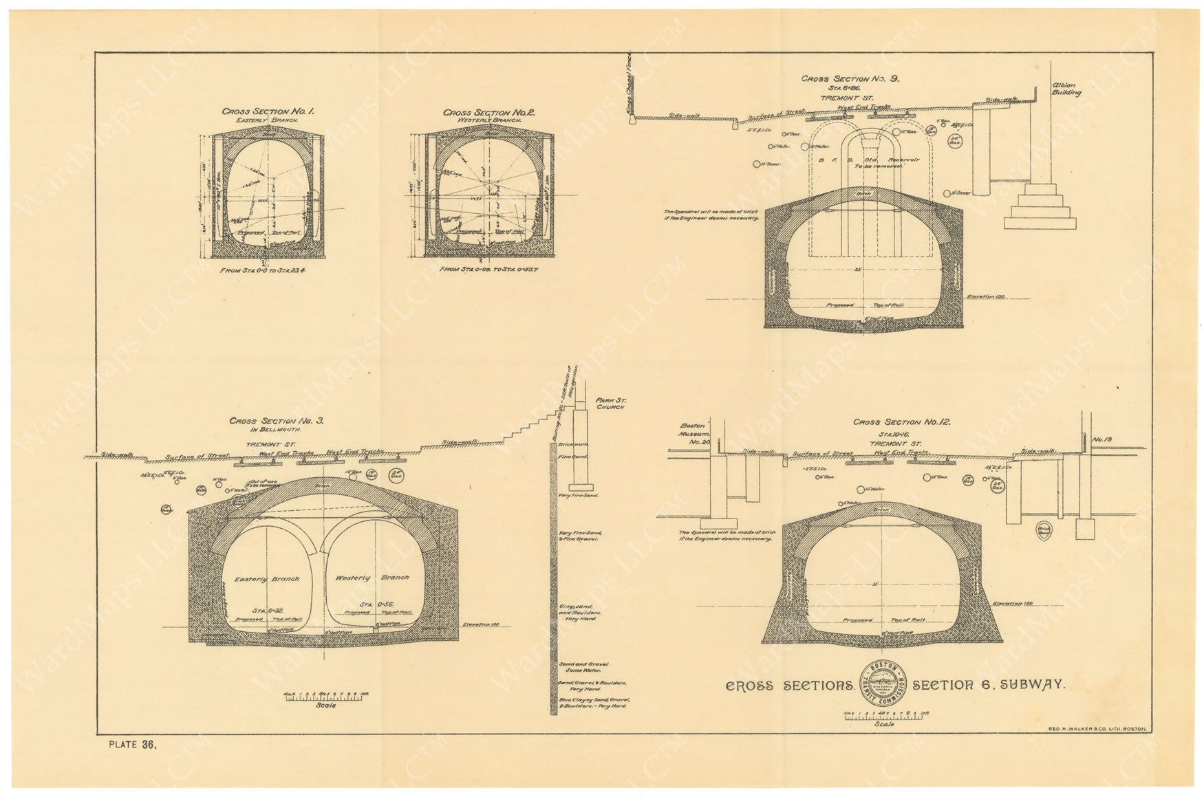 BTC Report 02 1896 Plate 36: Subway Cross Sections at Section 6, Bosto ...