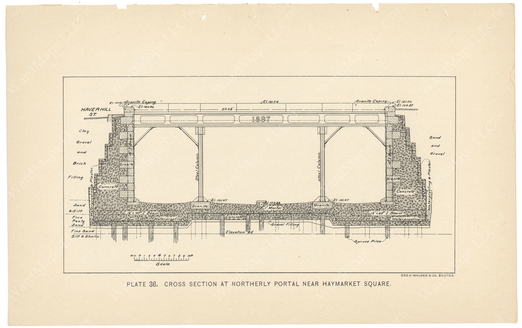 BTC Report 04 1898 Plate 36: Subway Cross Section at Haymarket Portal ...