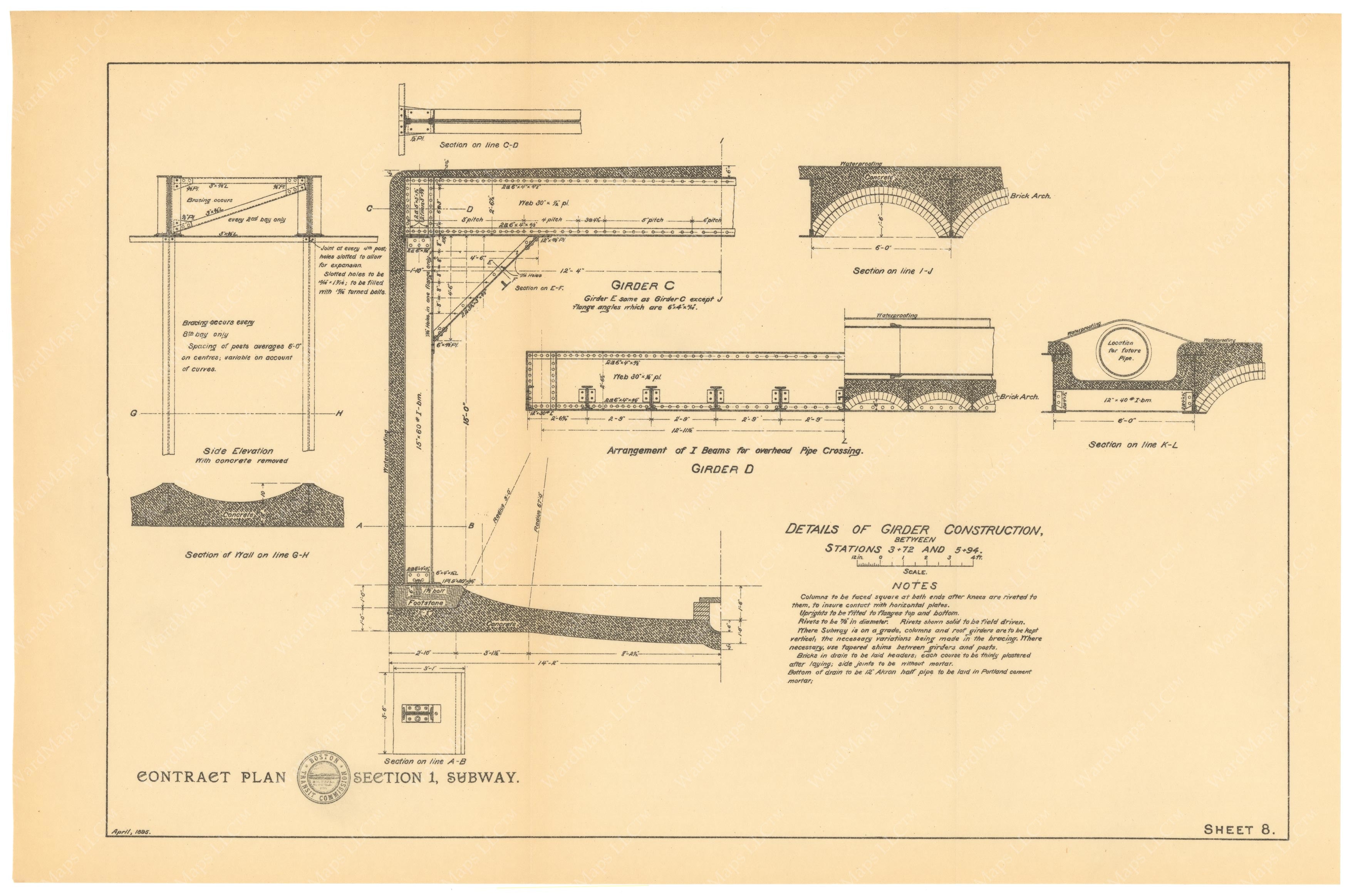 BTC Report 01 1895 Sheet 08: Subway Girder Construction Details, Bosto ...