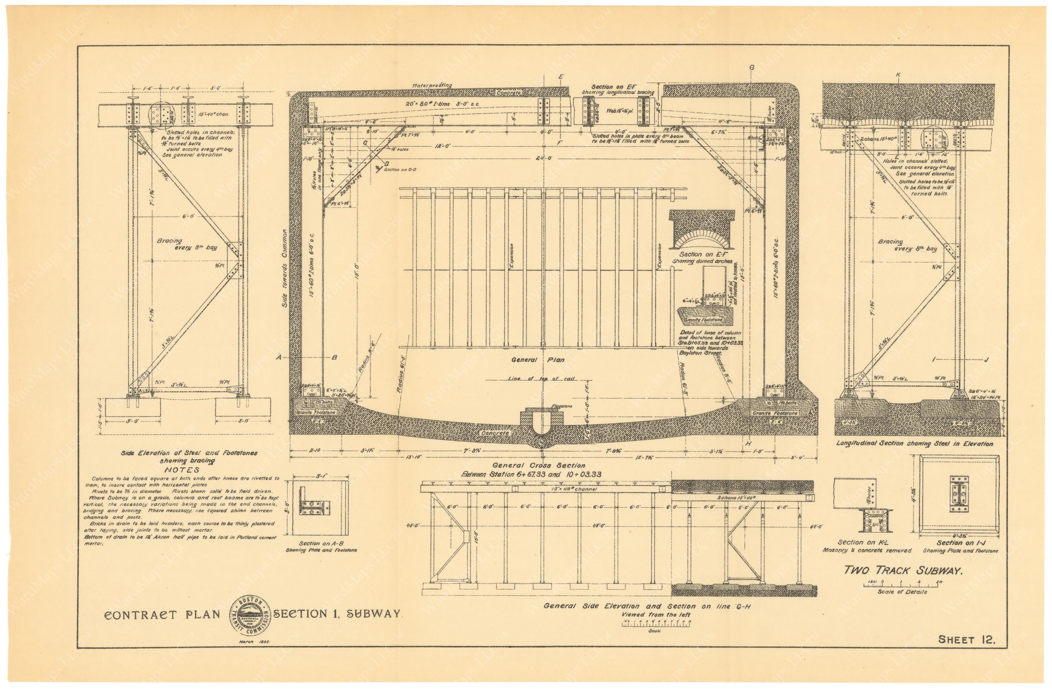 BTC Report 01 1895 Sheet 12: Two Track Subway Construction Details, Bo ...