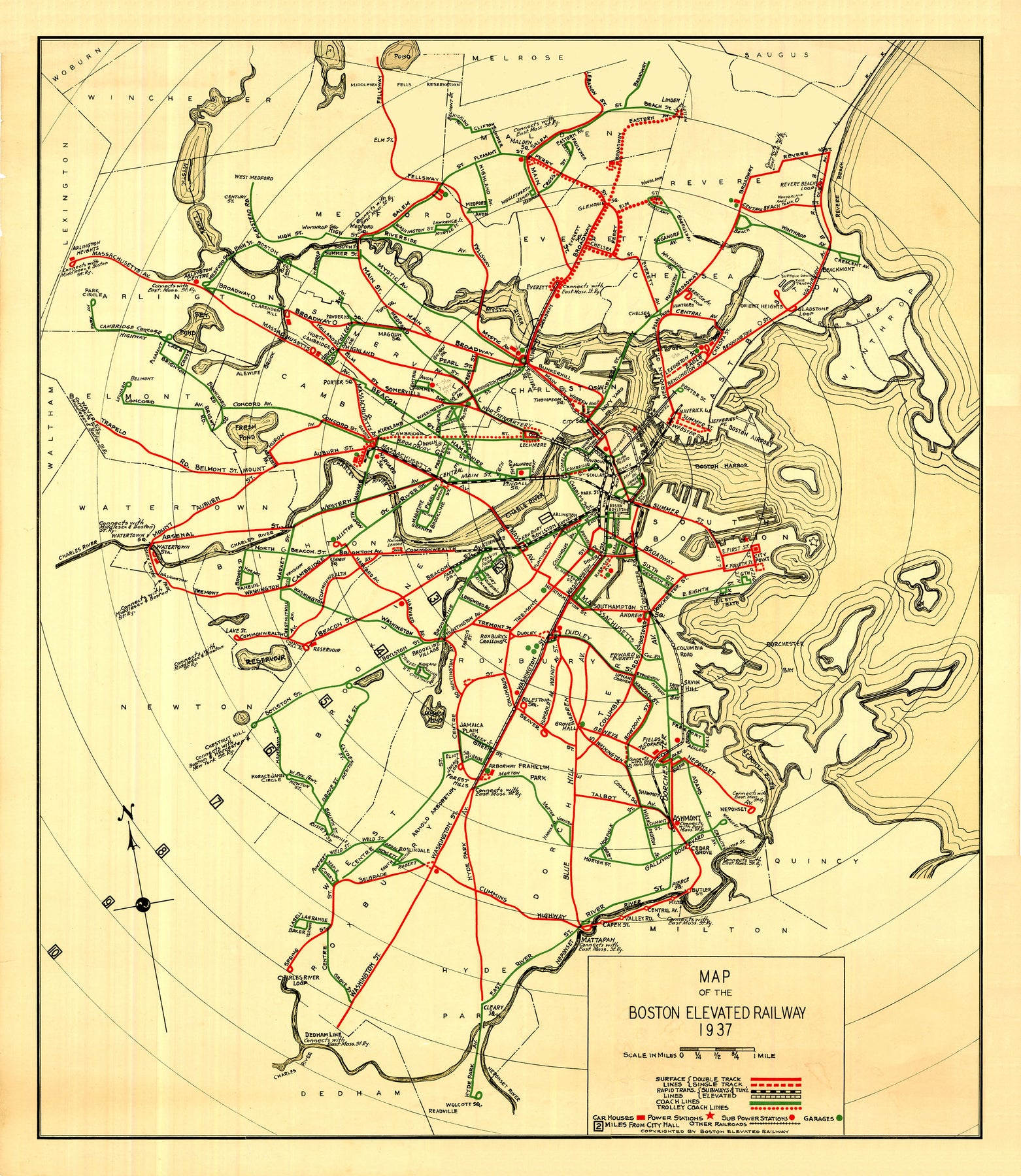 Boston Elevated Railway Co. (Massachusetts) System Map 1937 – WardMaps LLC