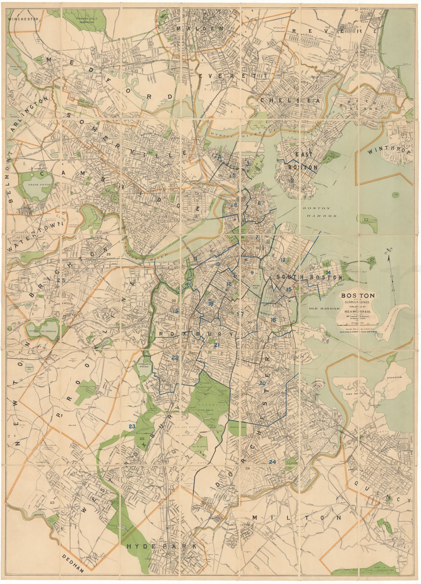 Boston and Surroundings, Massachusetts 1894 – WardMaps LLC