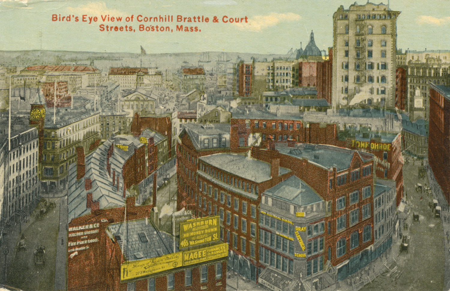 Boston, Massachusetts Bird's Eye View: Cornhill, Brattle, and Court St ...