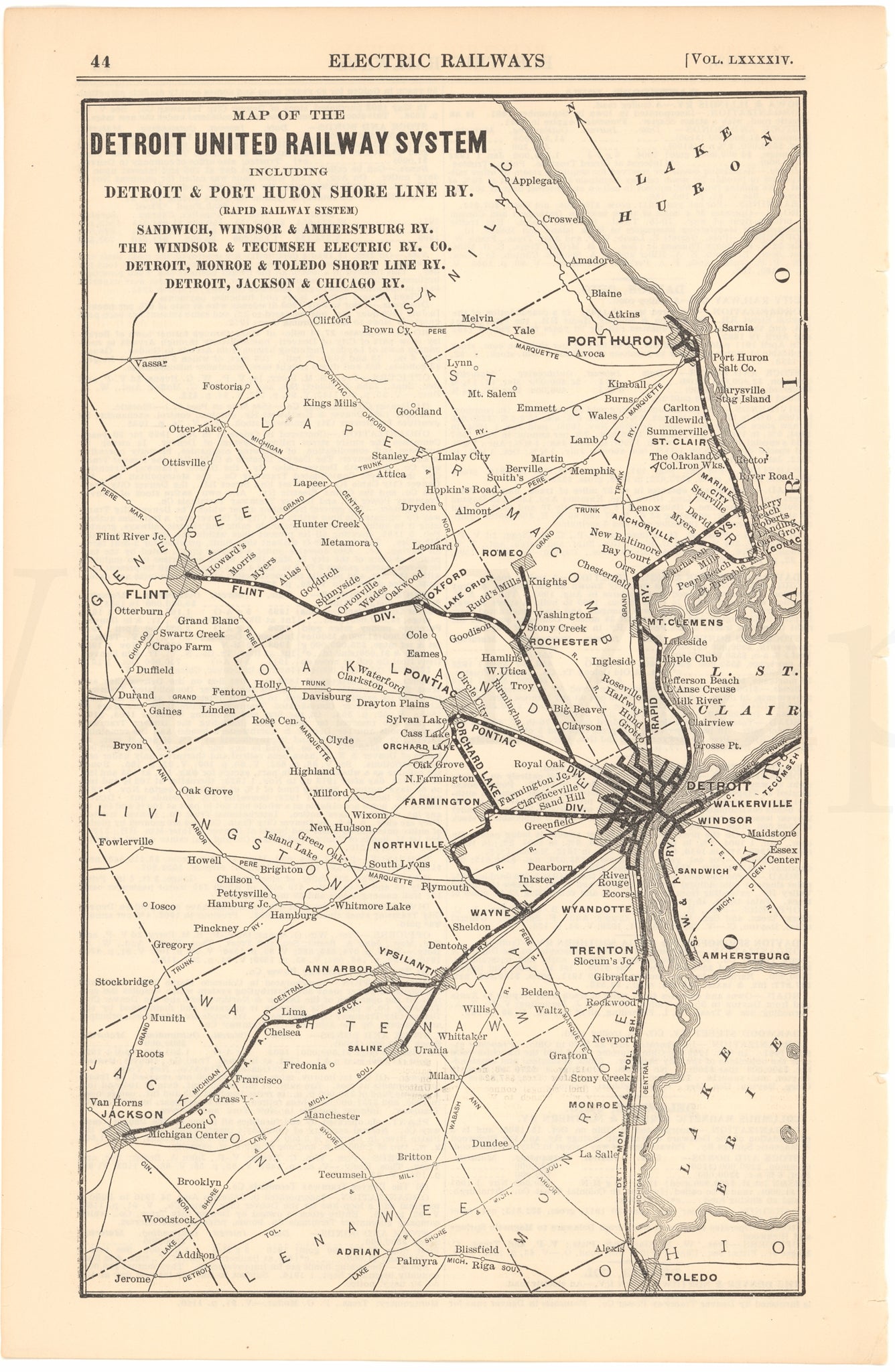 Detroit United Railway System, Michigan 1912 – WardMaps LLC