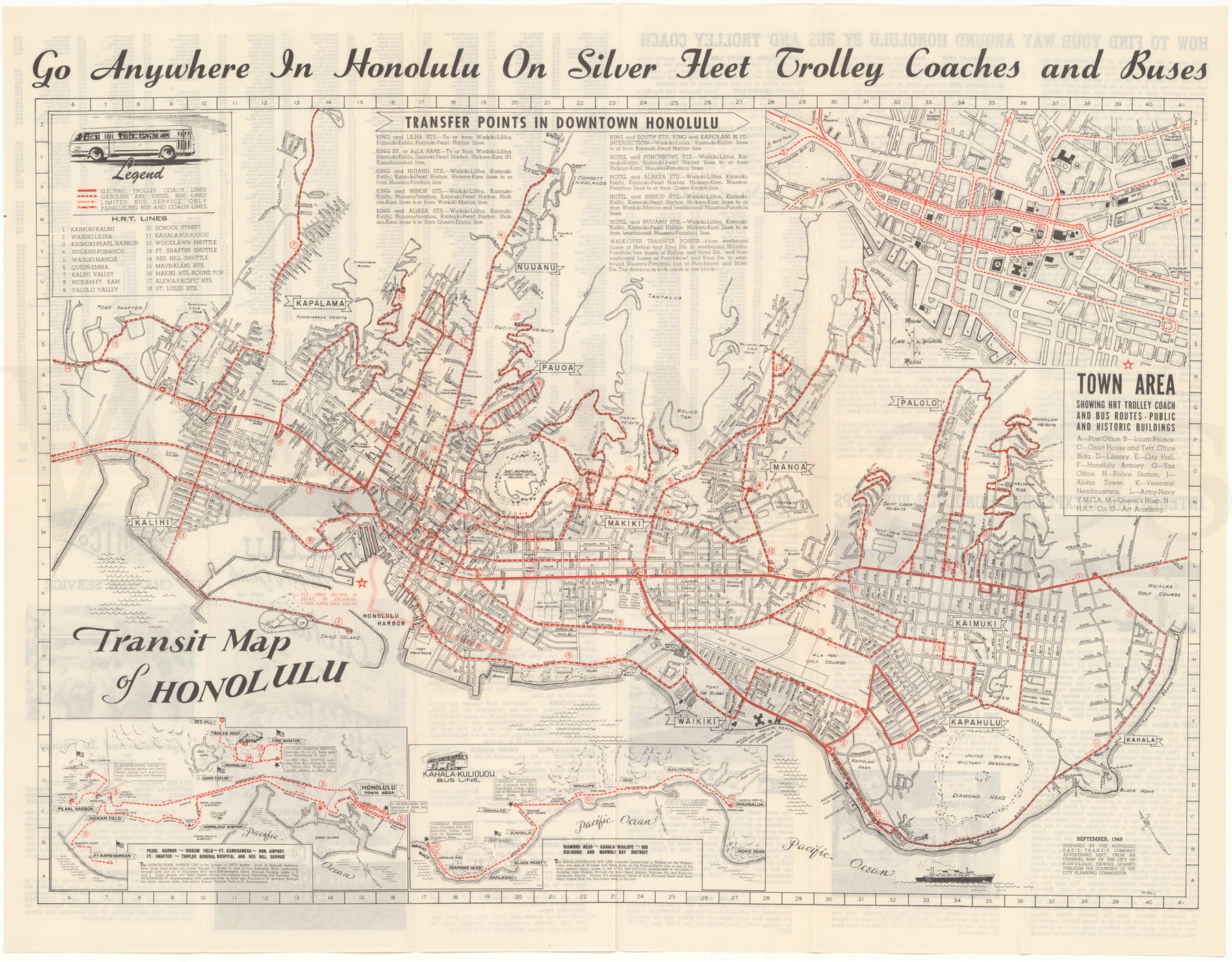 Honolulu Rapid Transit Co. (Hawaii) System Map 1949 Sept. (Side A ...