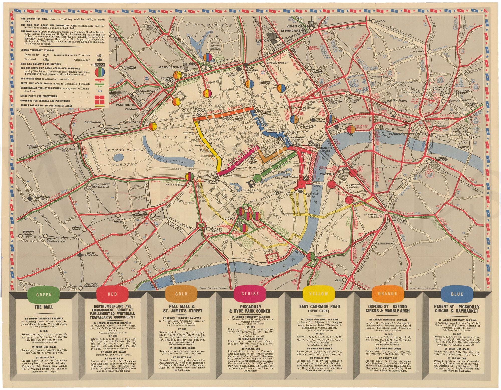 London 1953: Map for the June 2 Coronation of Queen Elizabeth II ...