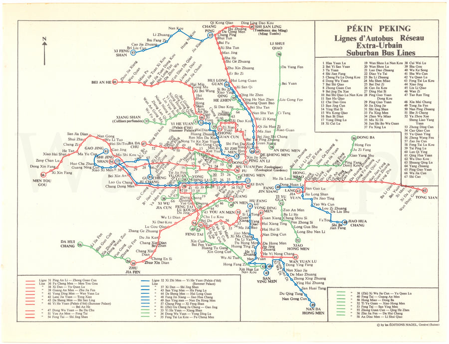 Beijing, China Transit Map: Suburban Bus Lines 1973 – WardMaps LLC