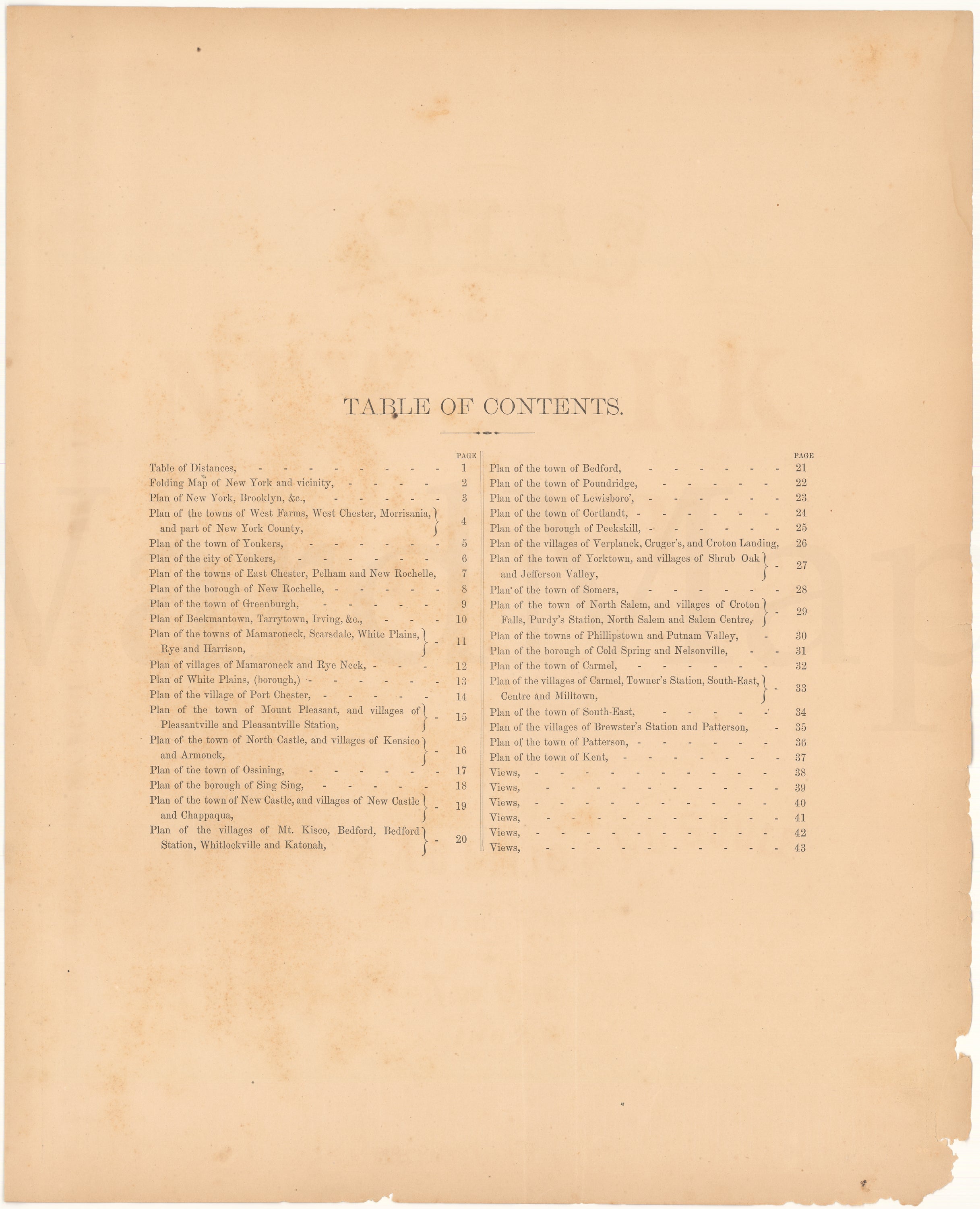 New York and Vicinity 1867 Table of Contents – WardMaps LLC