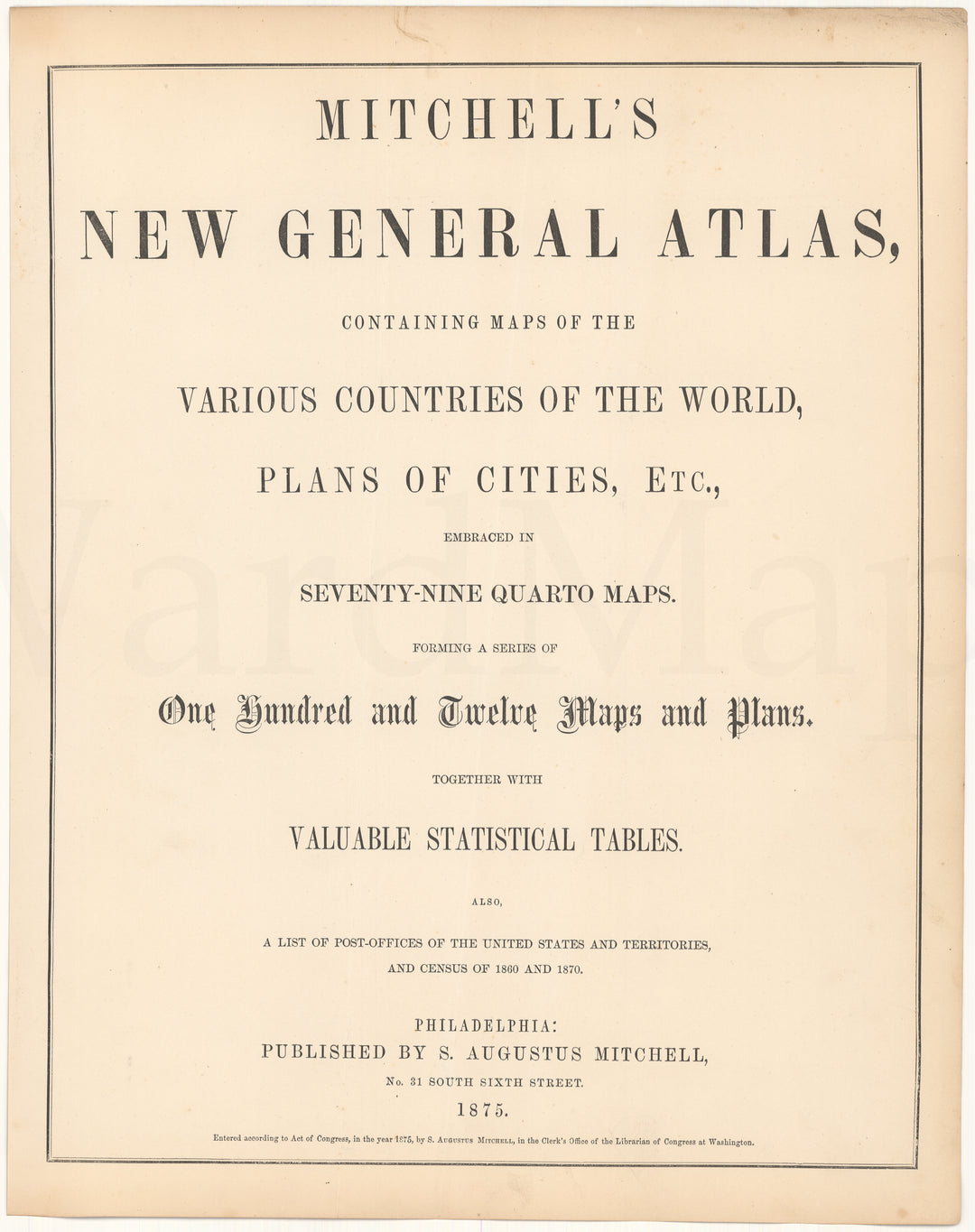 Mitchell's New General Atlas 1875 Title Page – WardMaps LLC