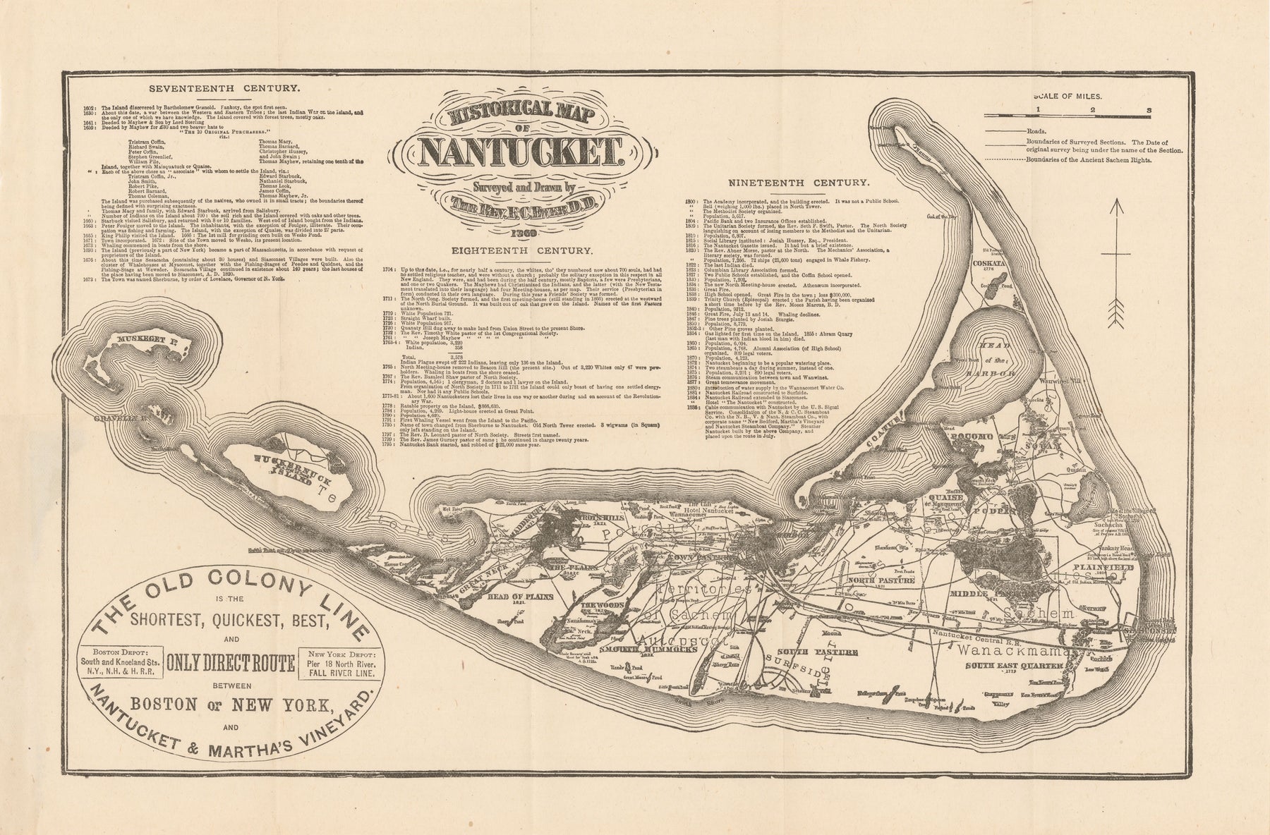 Historical Map of Nantucket, Massachusetts 1869 (Published 1880s-1890s ...