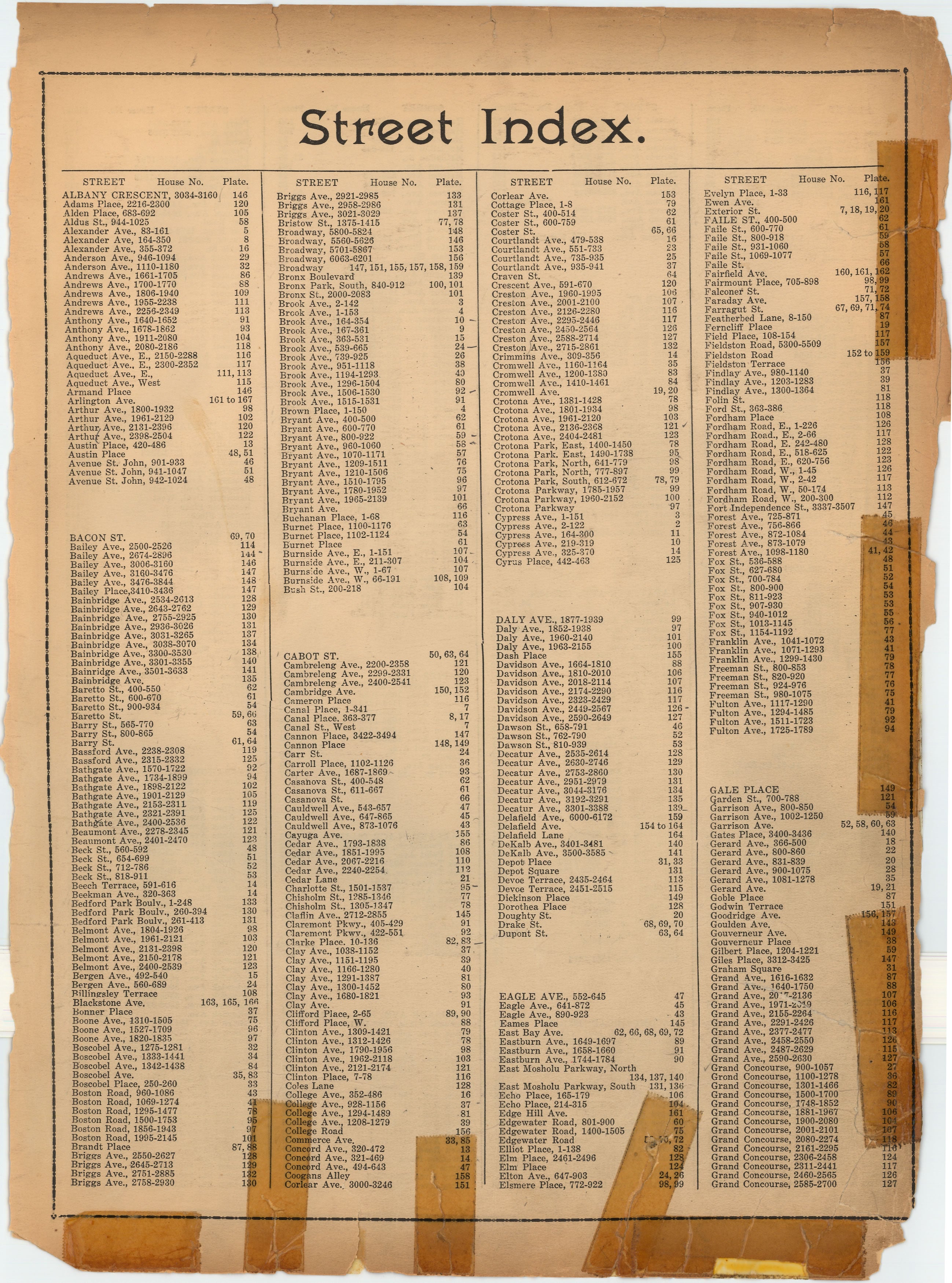 The Bronx, New York 1928 Street Index 1 – WardMaps LLC