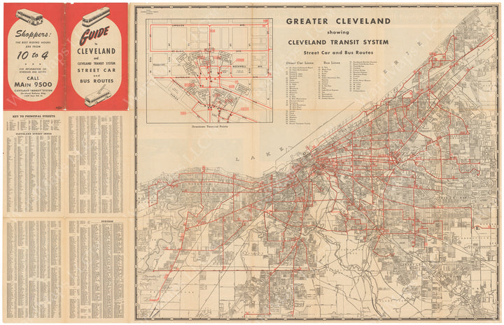 Cleveland (Ohio) Transit System Streetcar and Bus Routes Mid-20th Cent ...