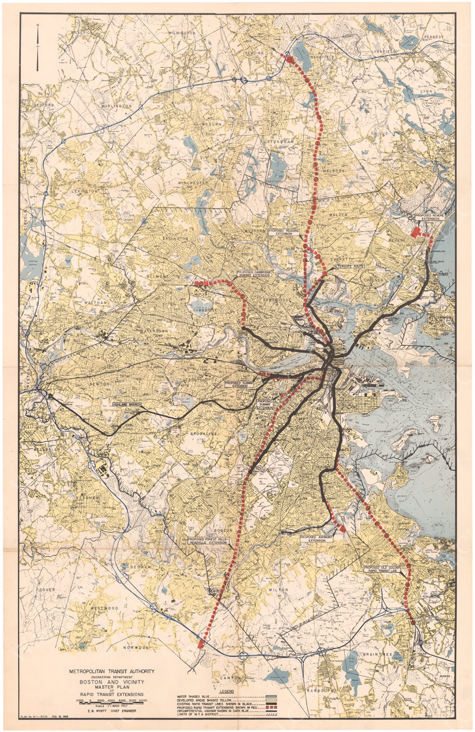 Boston, Massachusetts MTA 1963 Ten Year Master Plan Map – WardMaps LLC