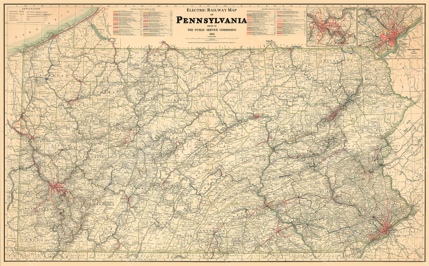 Electric Railway Map of Pennsylvania 1918 – WardMaps LLC