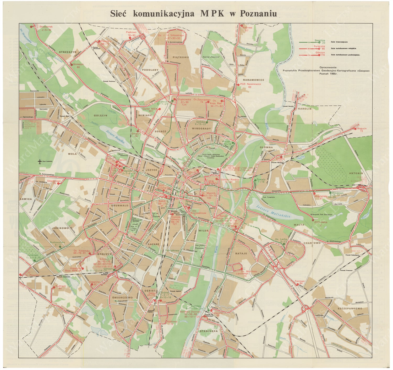 Poznan, Poland Transit Map 1985 – WardMaps LLC