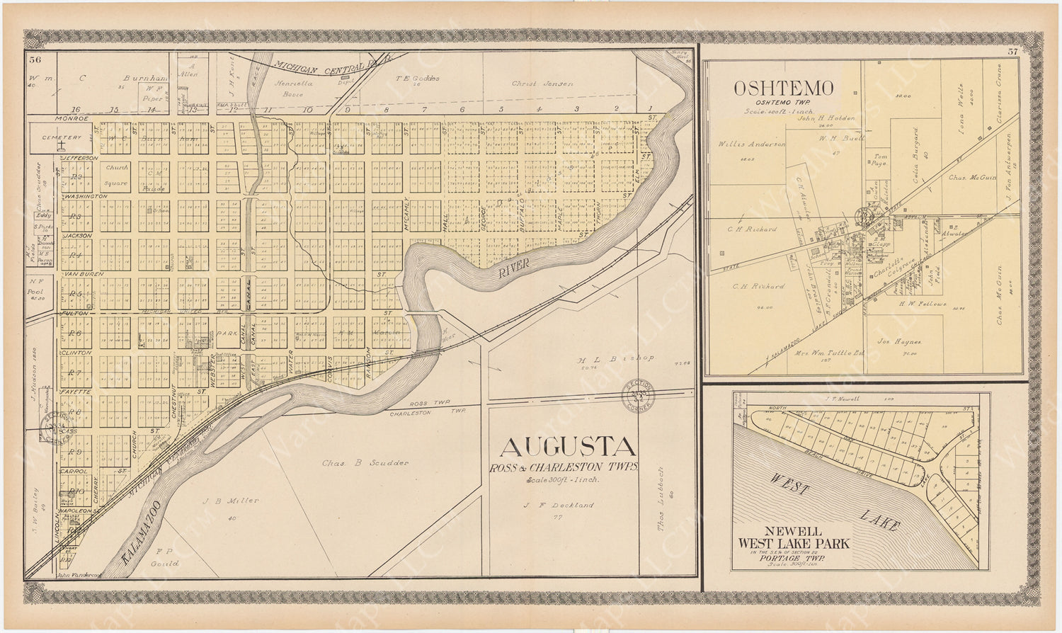 Augusta, Oshtemo, and Portage, Michigan 1910 – WardMaps LLC