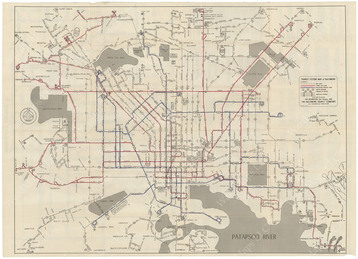 Baltimore (Maryland) Transit System Map 1950 – WardMaps LLC