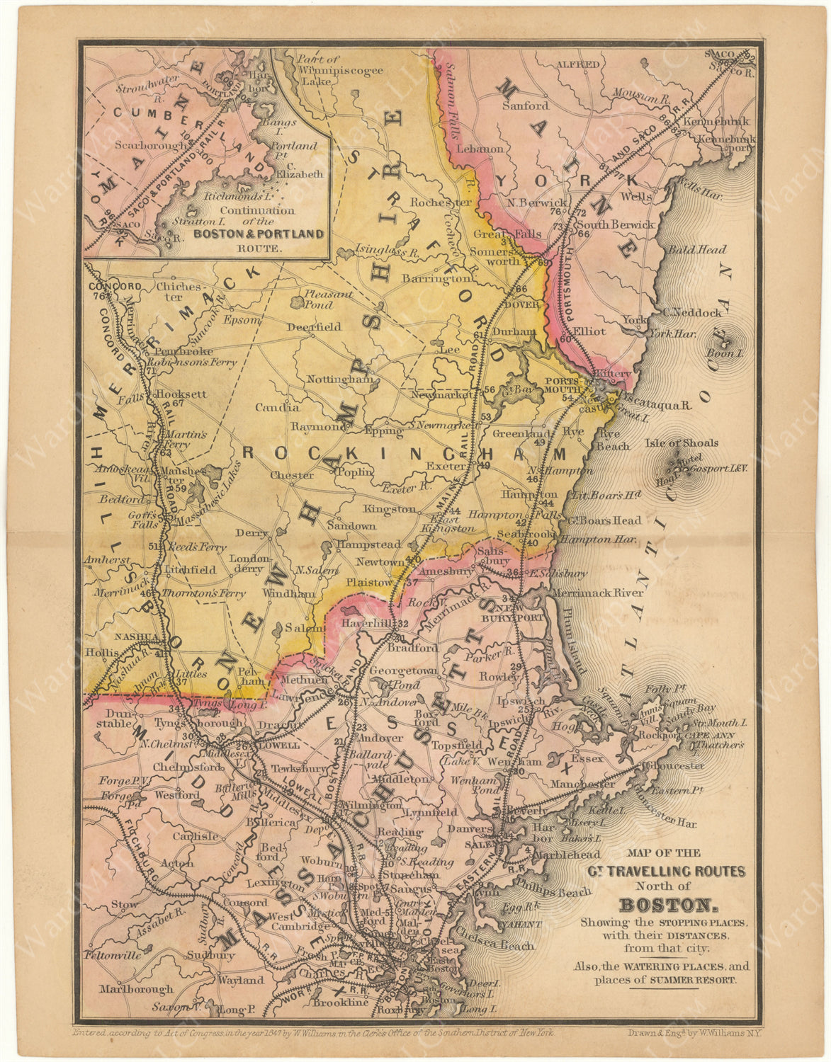 Railroads North of Boston, Massachusetts 1847 – WardMaps LLC