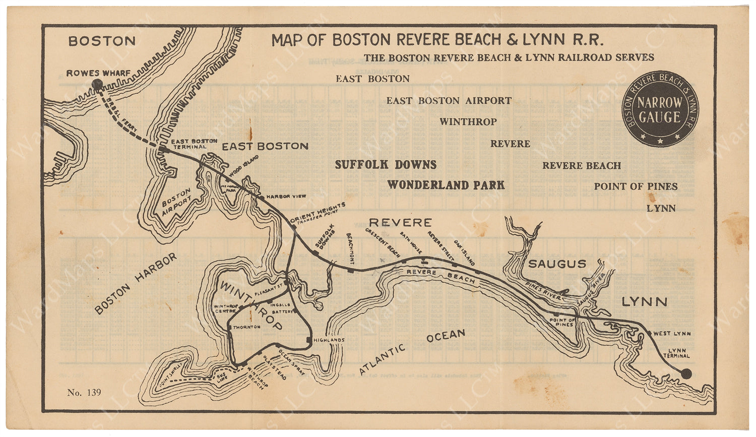 Boston, Revere Beach & Lynn Railroad (Massachusetts) System Map 1939 ...