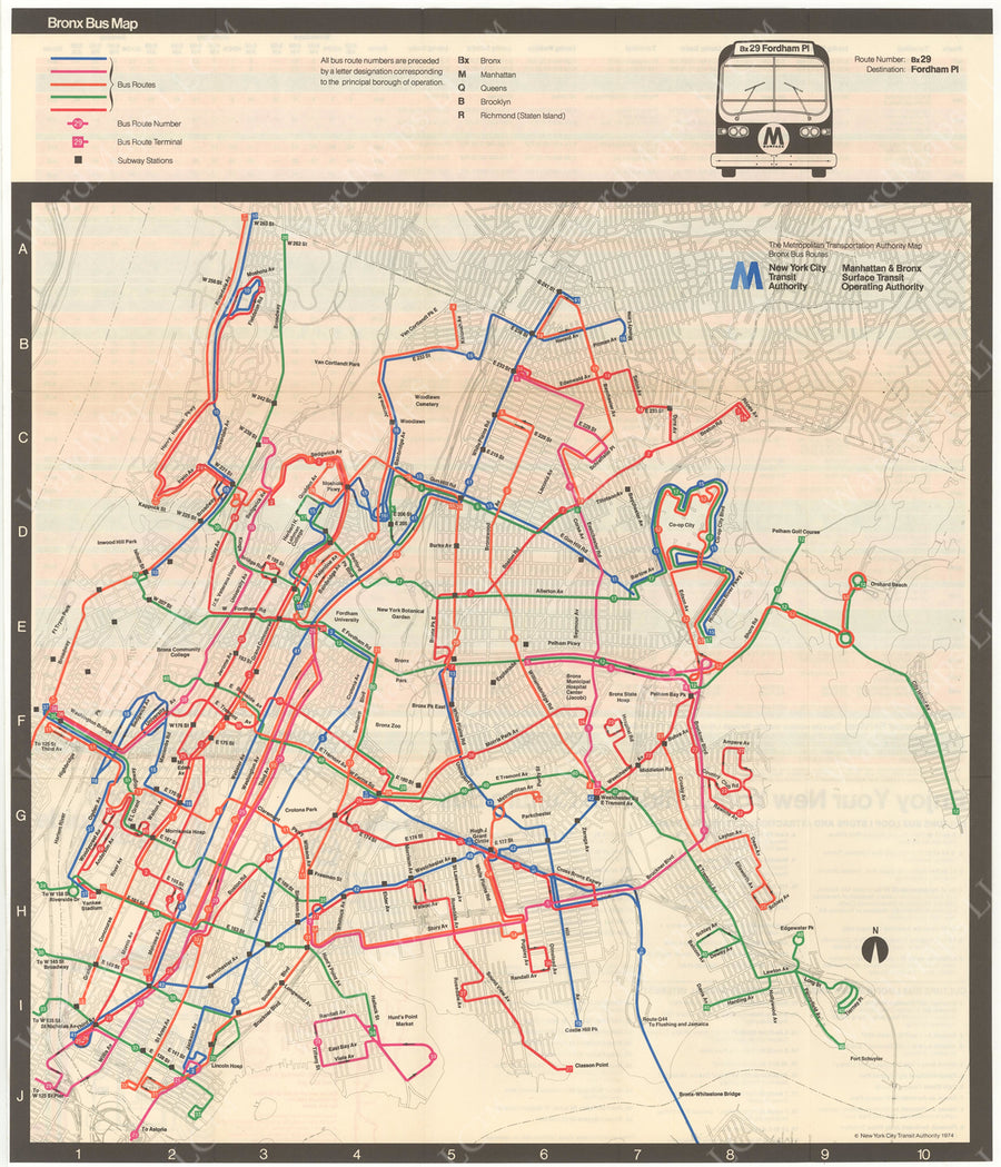 Bronx, New York Bus System Map 1974 – WardMaps LLC