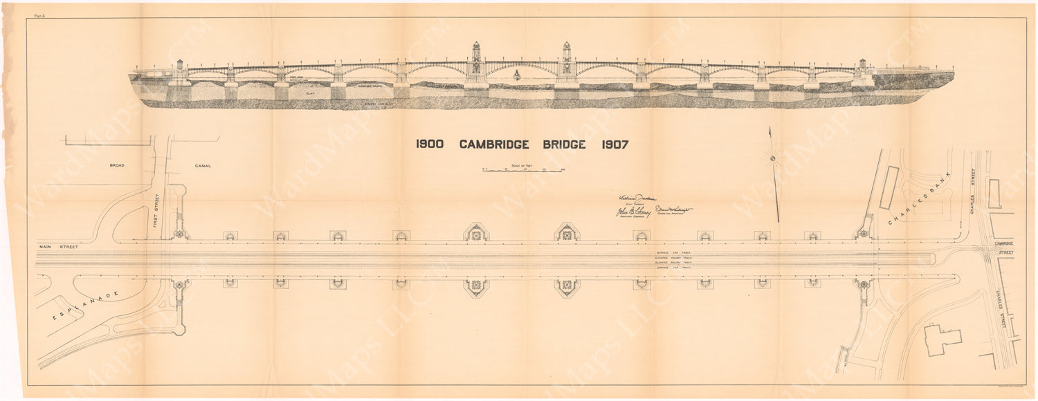 Cambridge Bridge 1909: Overall Elevation and Plan of New Bridge ...