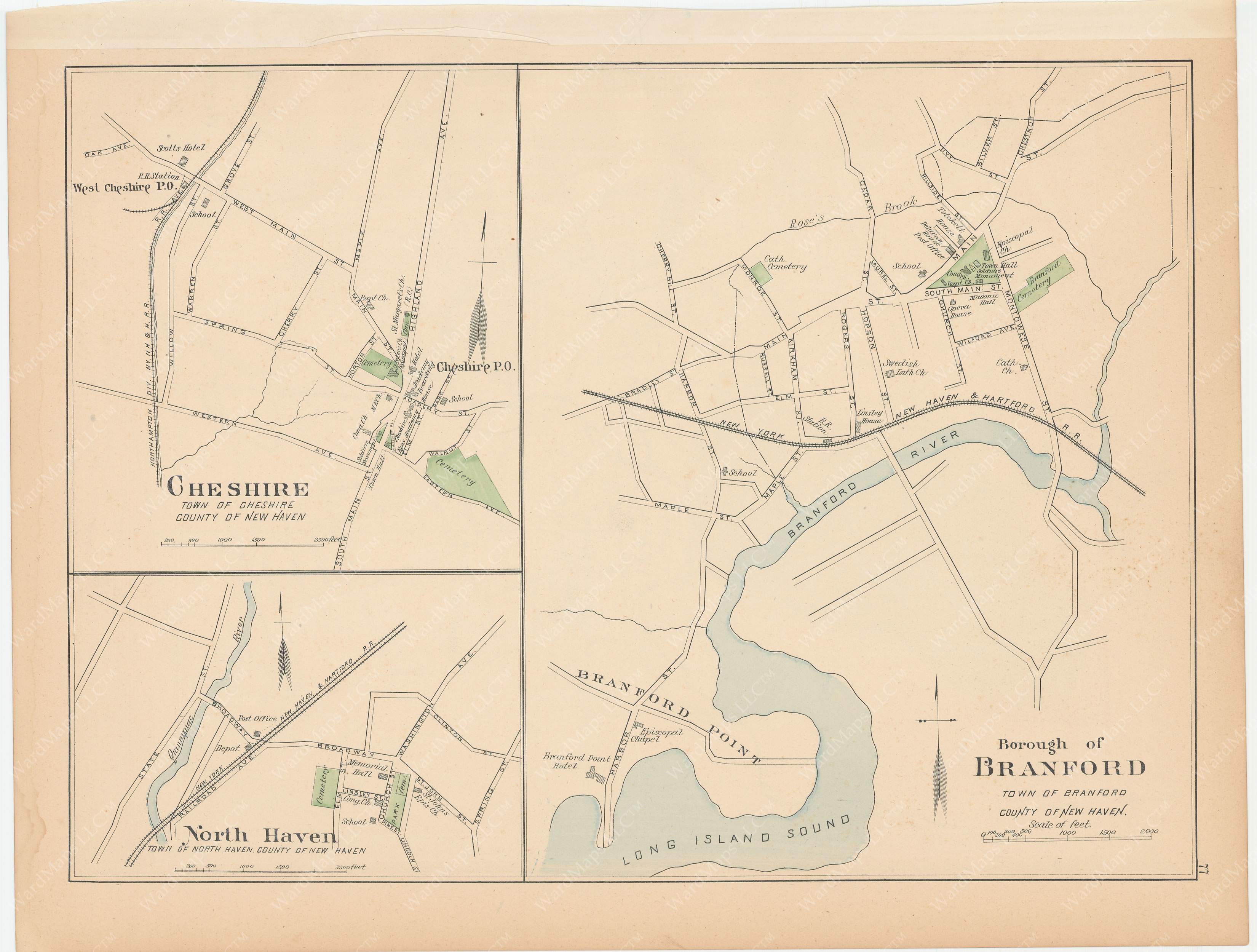 Branford, Cheshire, and North Haven, Connecticut 1893 – WardMaps LLC