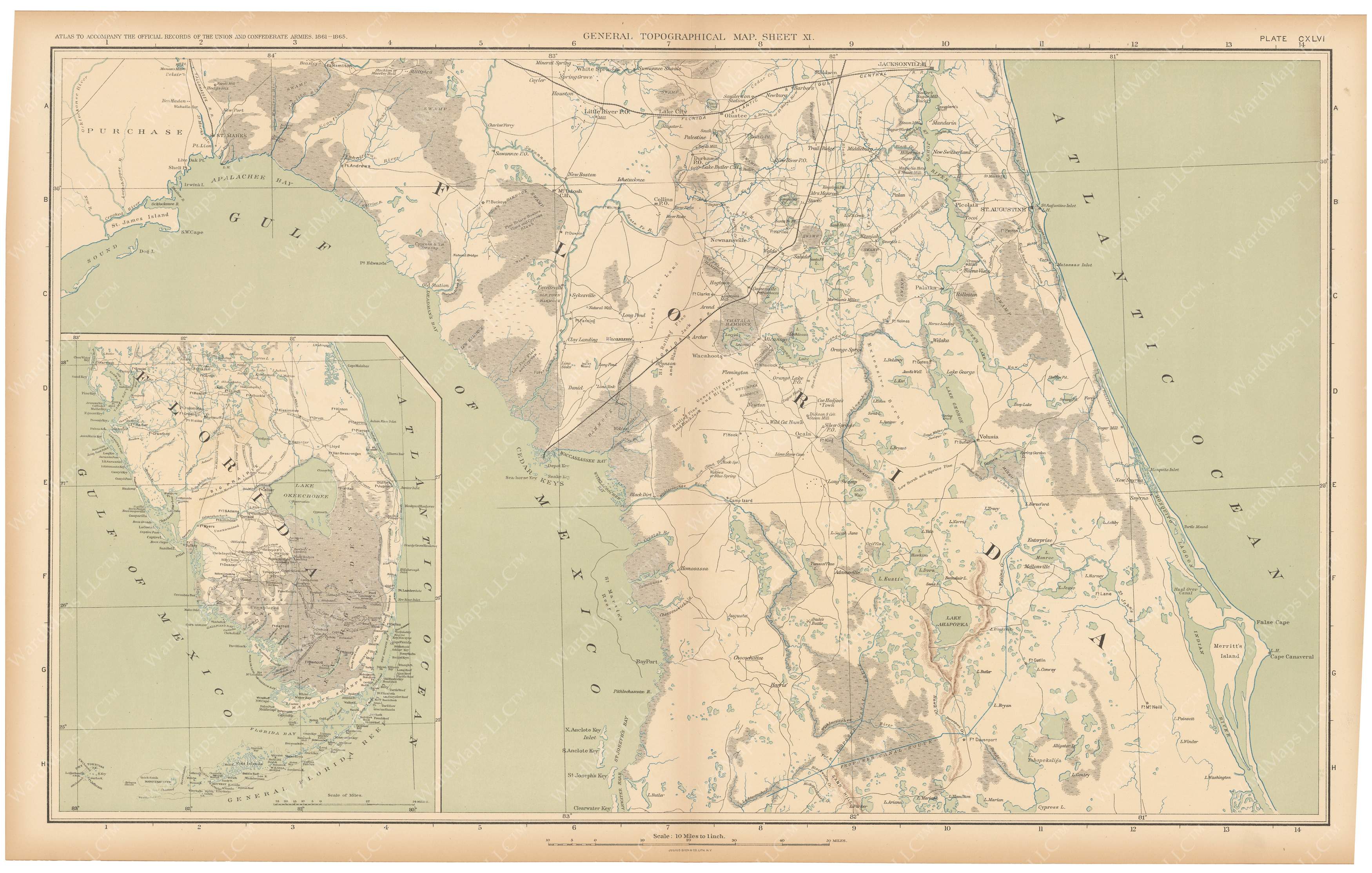 Civil War Atlas 1895 Plate 146: Florida General Topographic Sheet 011 ...