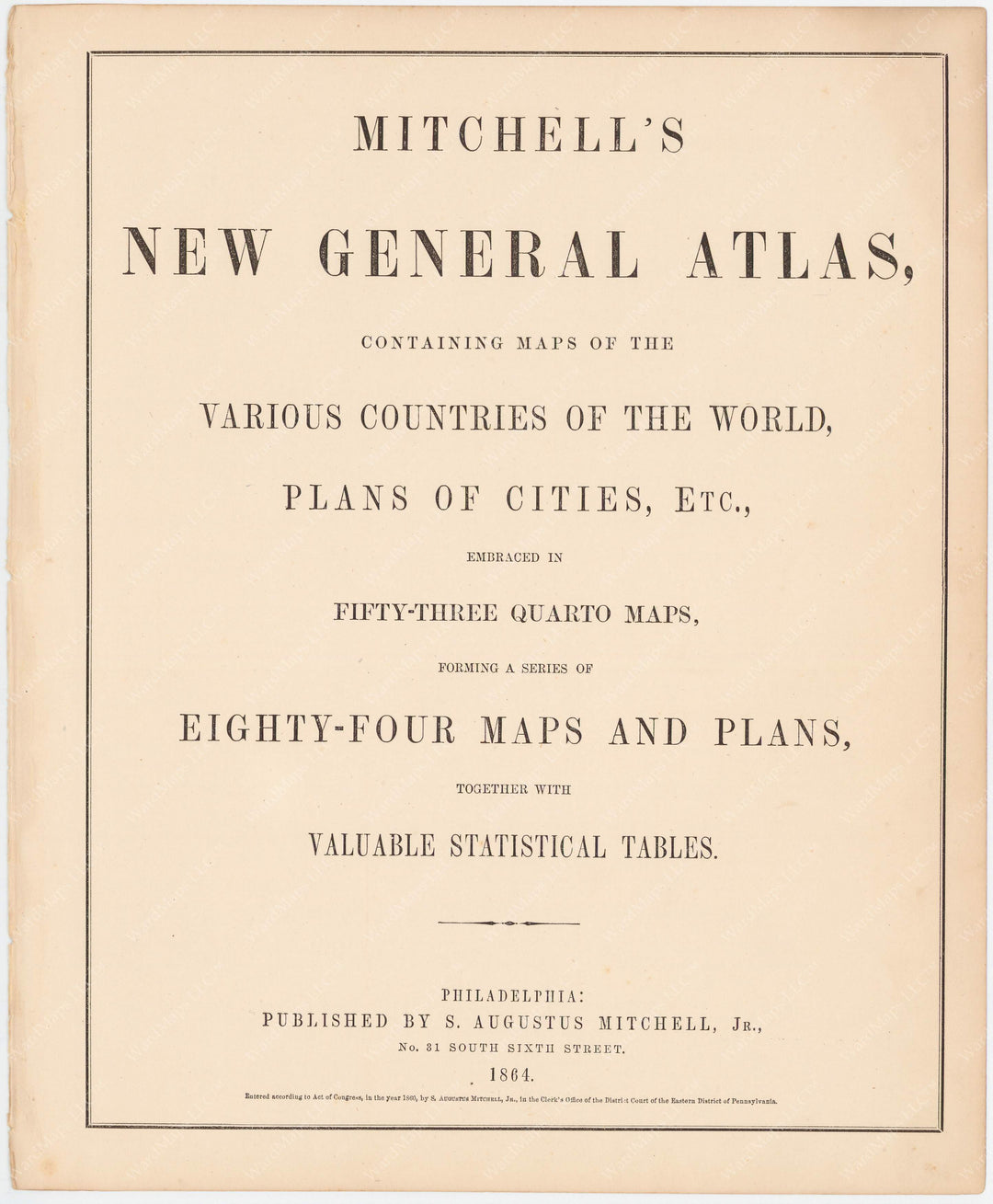 Mitchell's New General Atlas 1864 Title Page – WardMaps LLC