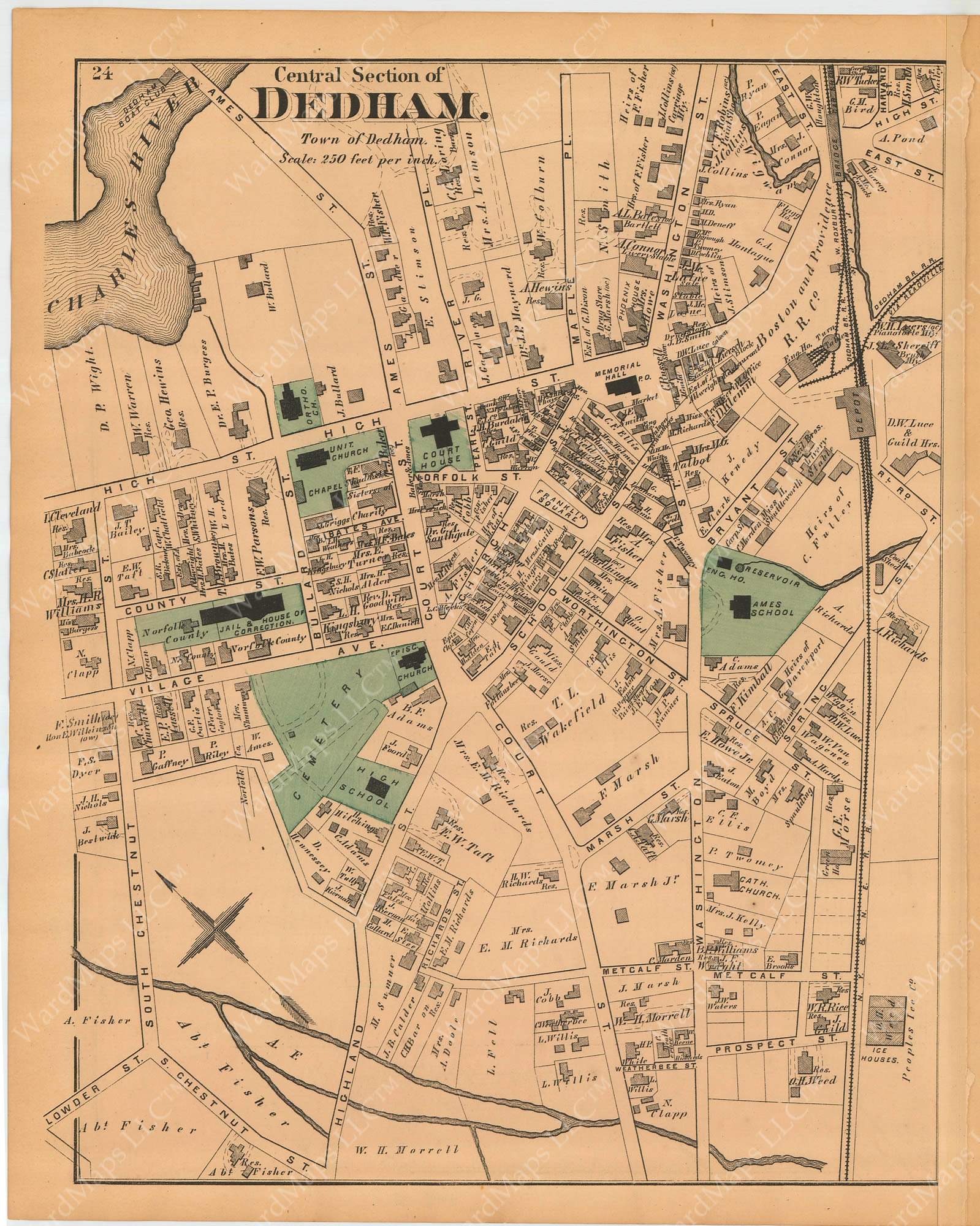 Dedham Center, Massachusetts 1876 – WardMaps LLC