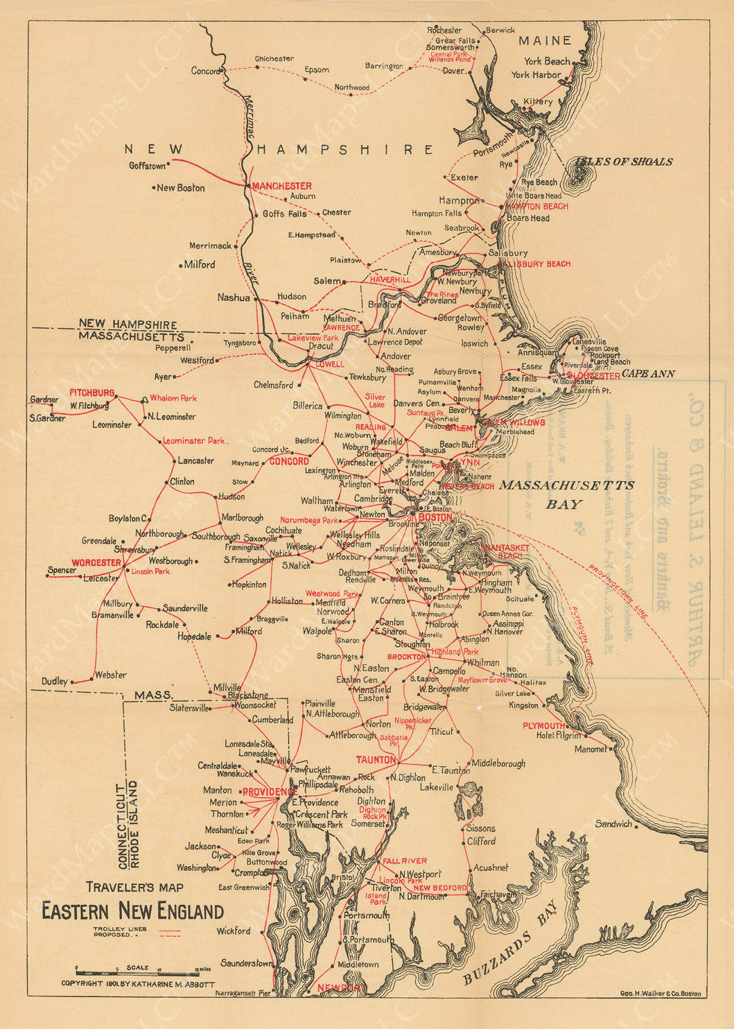 Eastern New England Trolley Map 1901 – WardMaps LLC