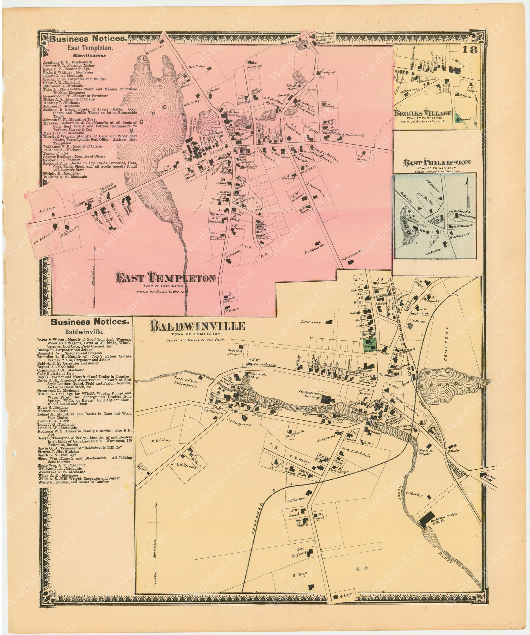 Templeton and Phillipston, Massachusetts 1870 – WardMaps LLC