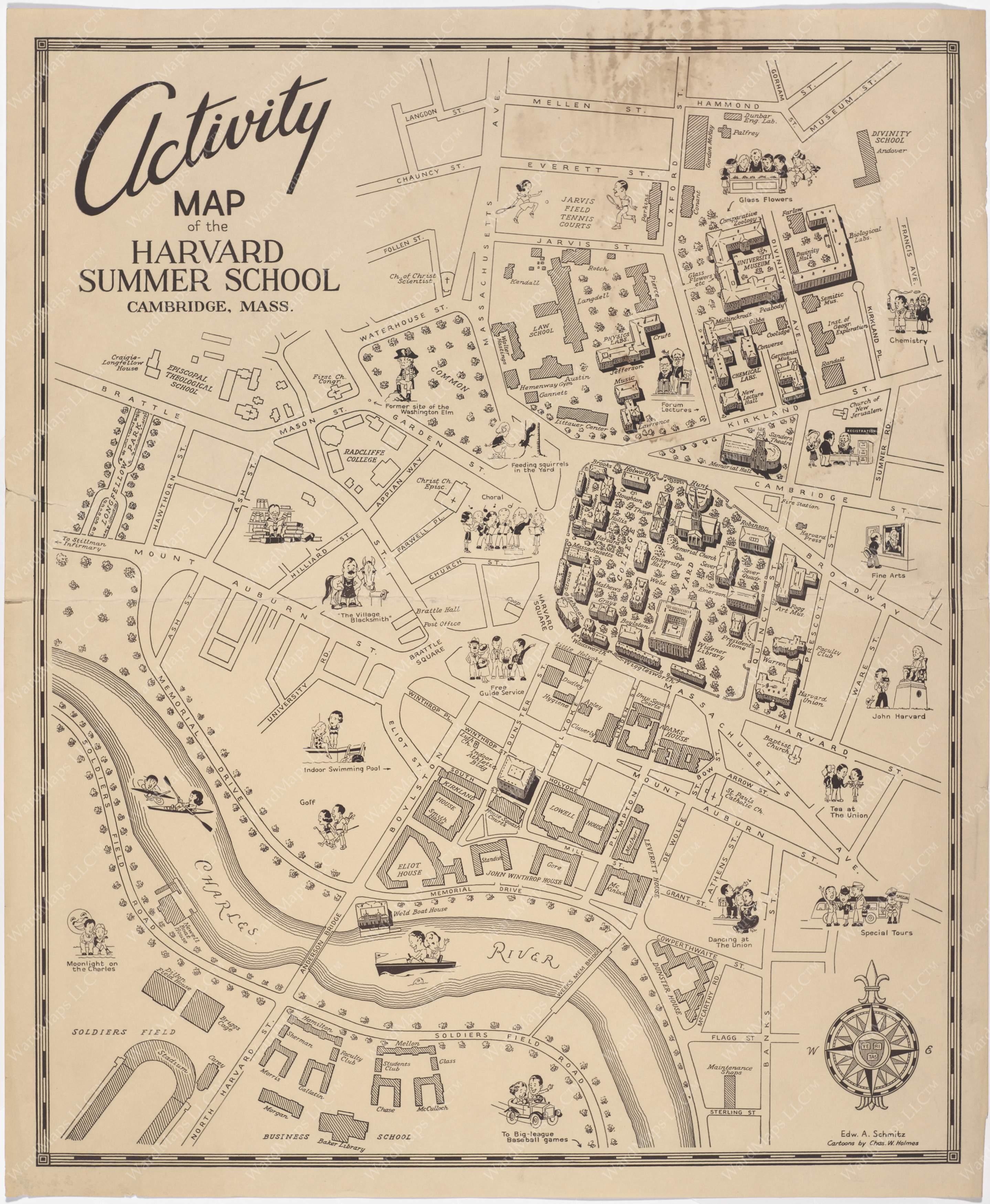 Harvard Summer School Activity Map, Cambridge, Massachusetts ca. 1930 ...