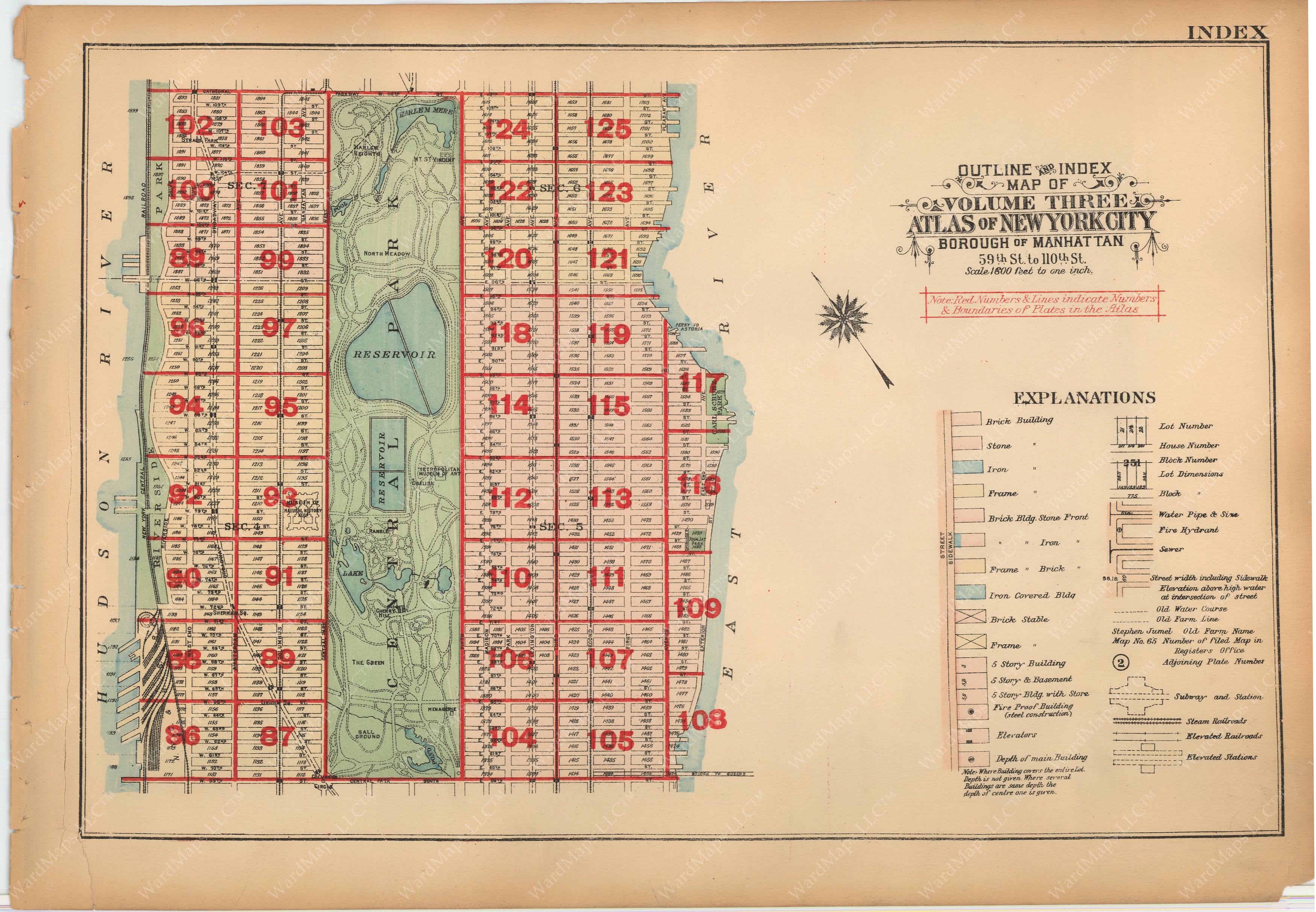 Manhattan, New York 1925 (Vol. 3) Index Map: 59th St to 110th St, Cent ...