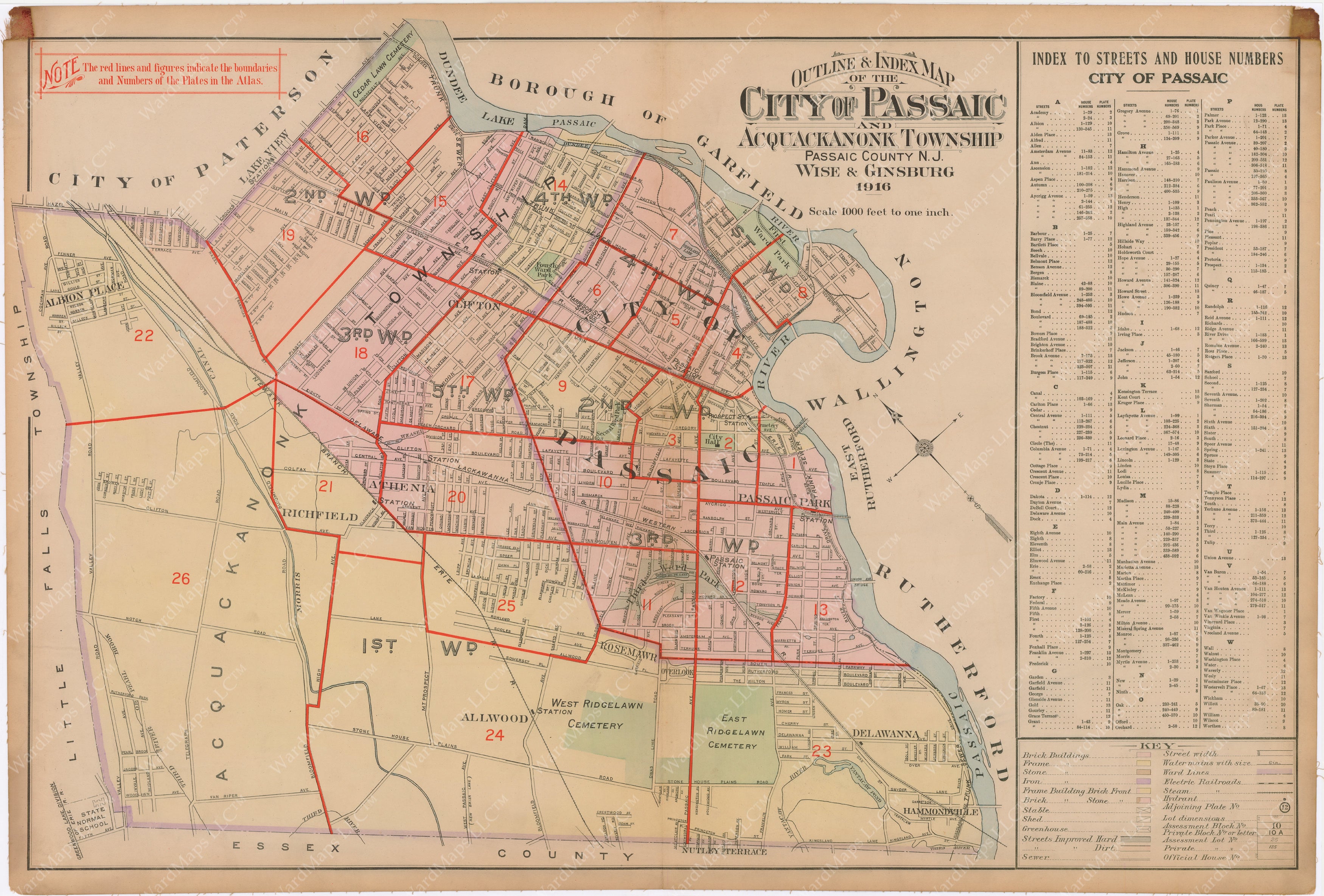 Passaic and Acquackanonk, New Jersey 1916 Index Map – WardMaps LLC