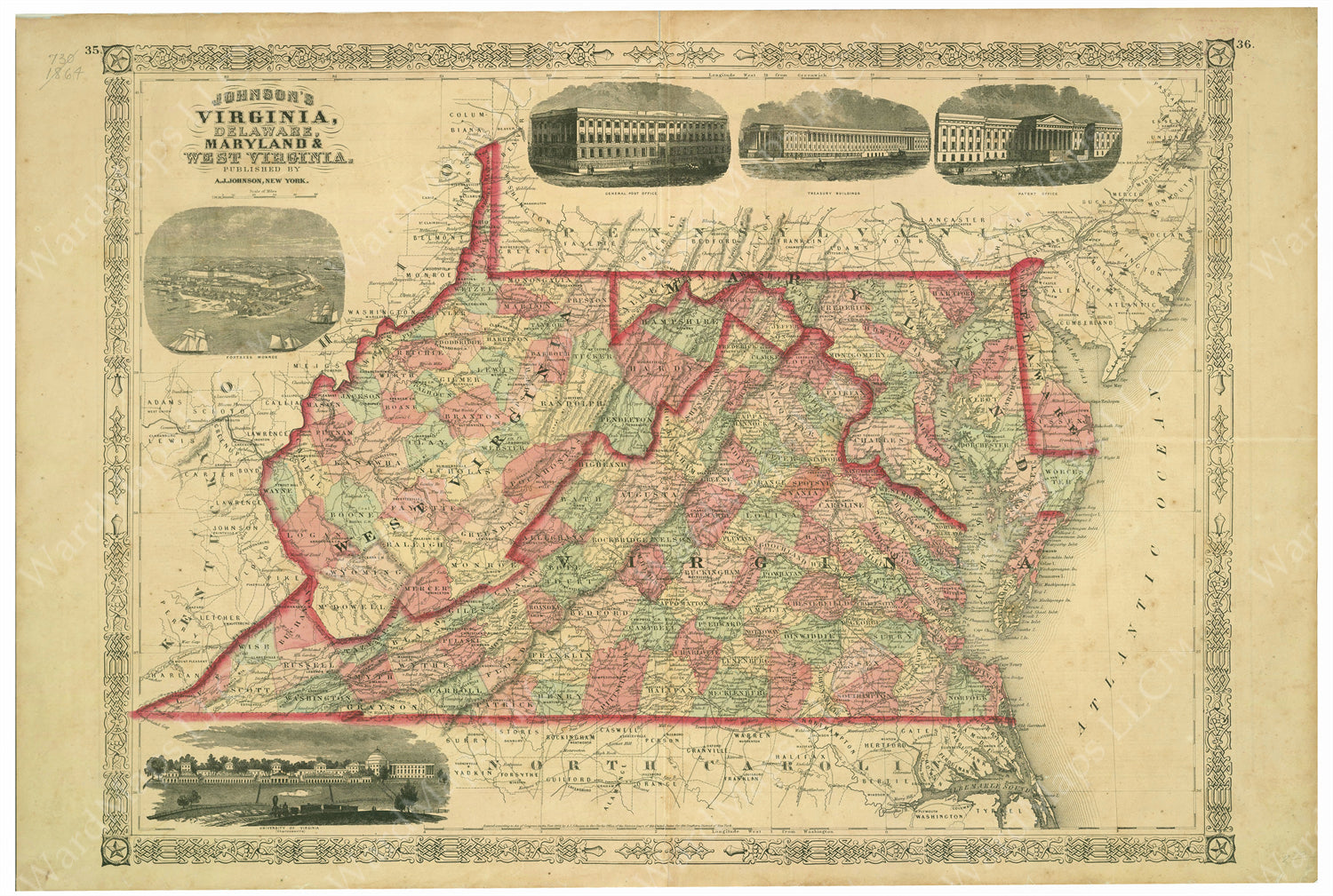 Delaware, Maryland, Virginia, and West Virginia 1864 – WardMaps LLC