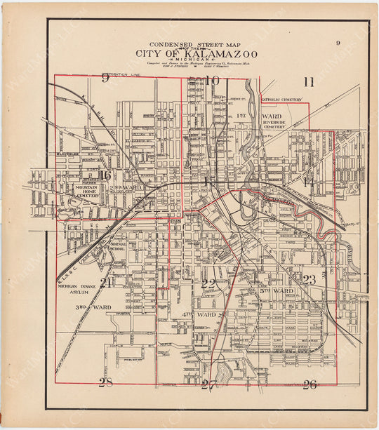 Kalamazoo, Michigan 1910: Condensed Street Map – WardMaps LLC