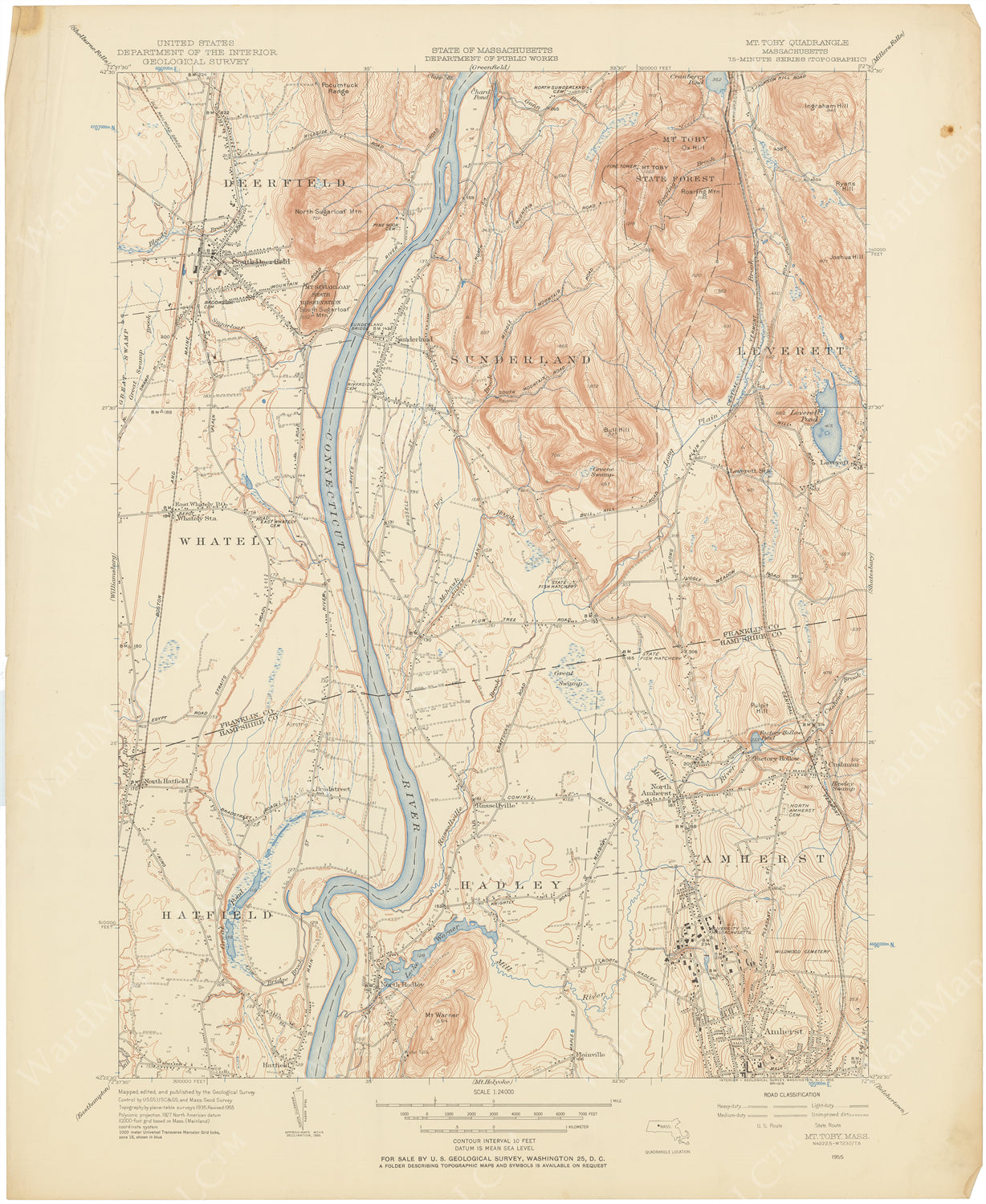 USGS Massachusetts: Mount Toby Sheet 1955 – WardMaps LLC