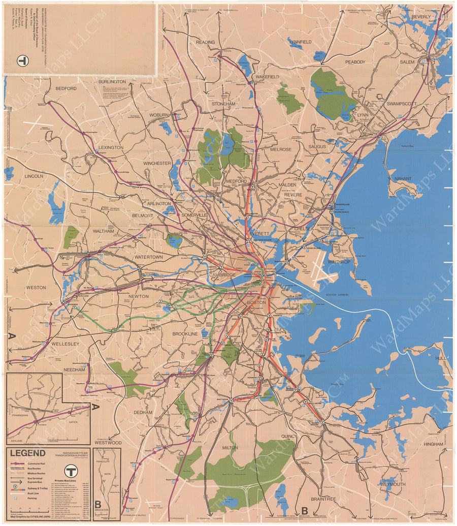 Boston, Massachusetts MBTA System Route Map 1976 Spring (Side A ...