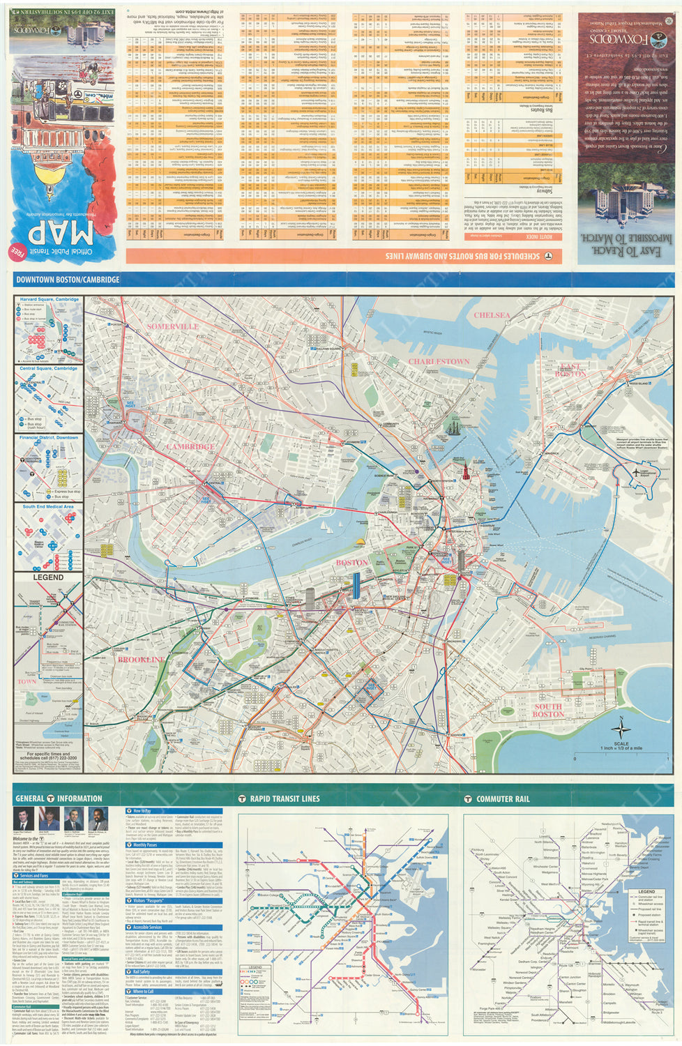 Boston, Massachusetts MBTA System Route Map 1999 (Side B) – WardMaps LLC