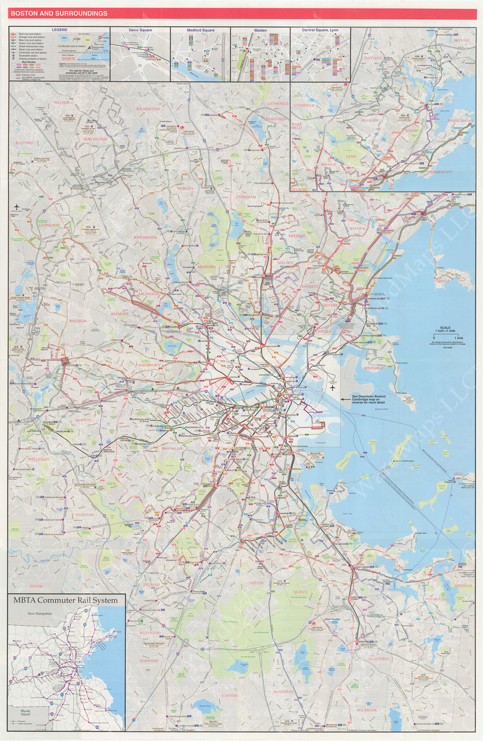 Boston, Massachusetts MBTA System Route Map 2004 (Side A) – WardMaps LLC