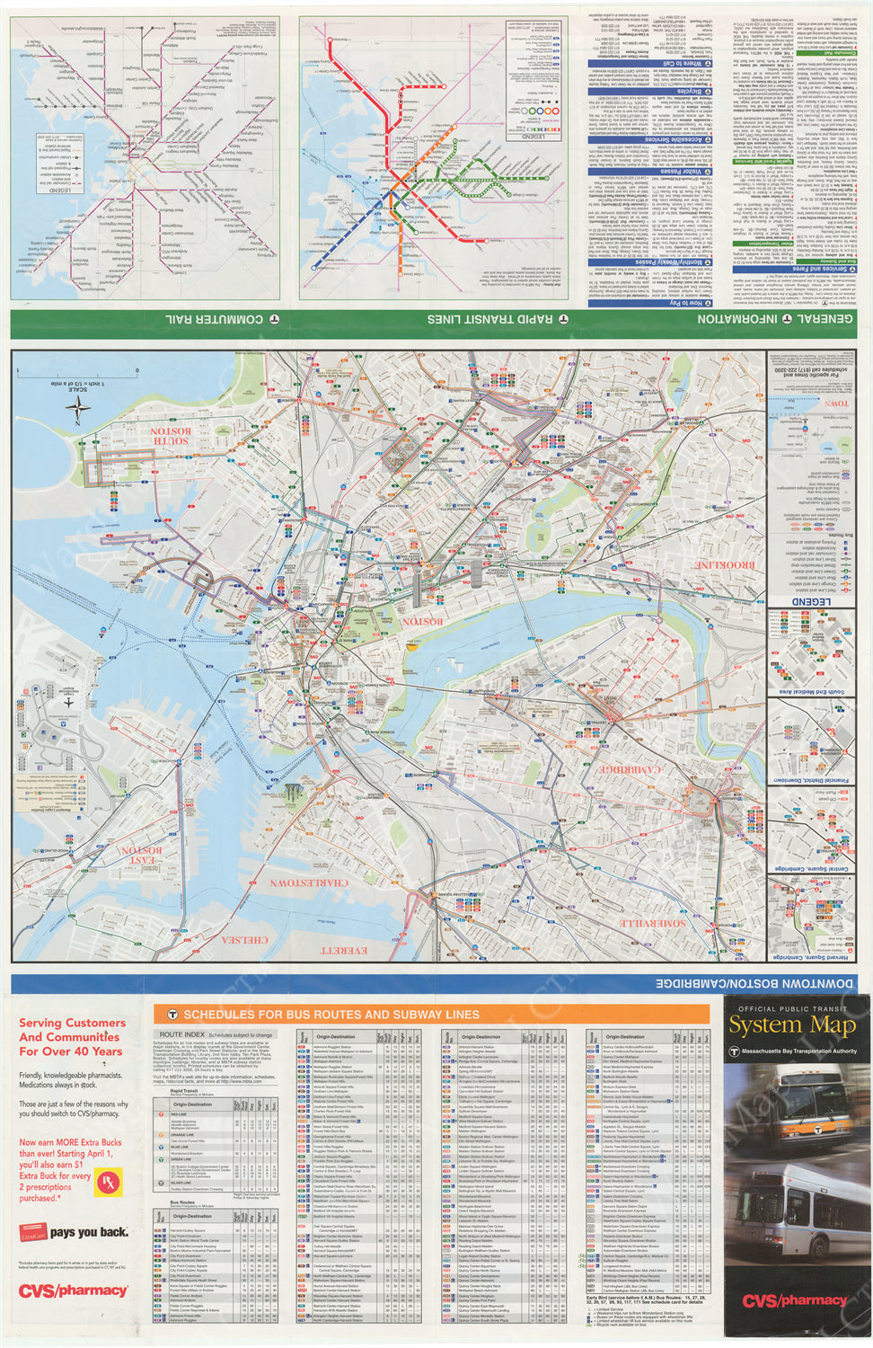 Boston, Massachusetts MBTA System Route Map 2004 (Side B) – WardMaps LLC