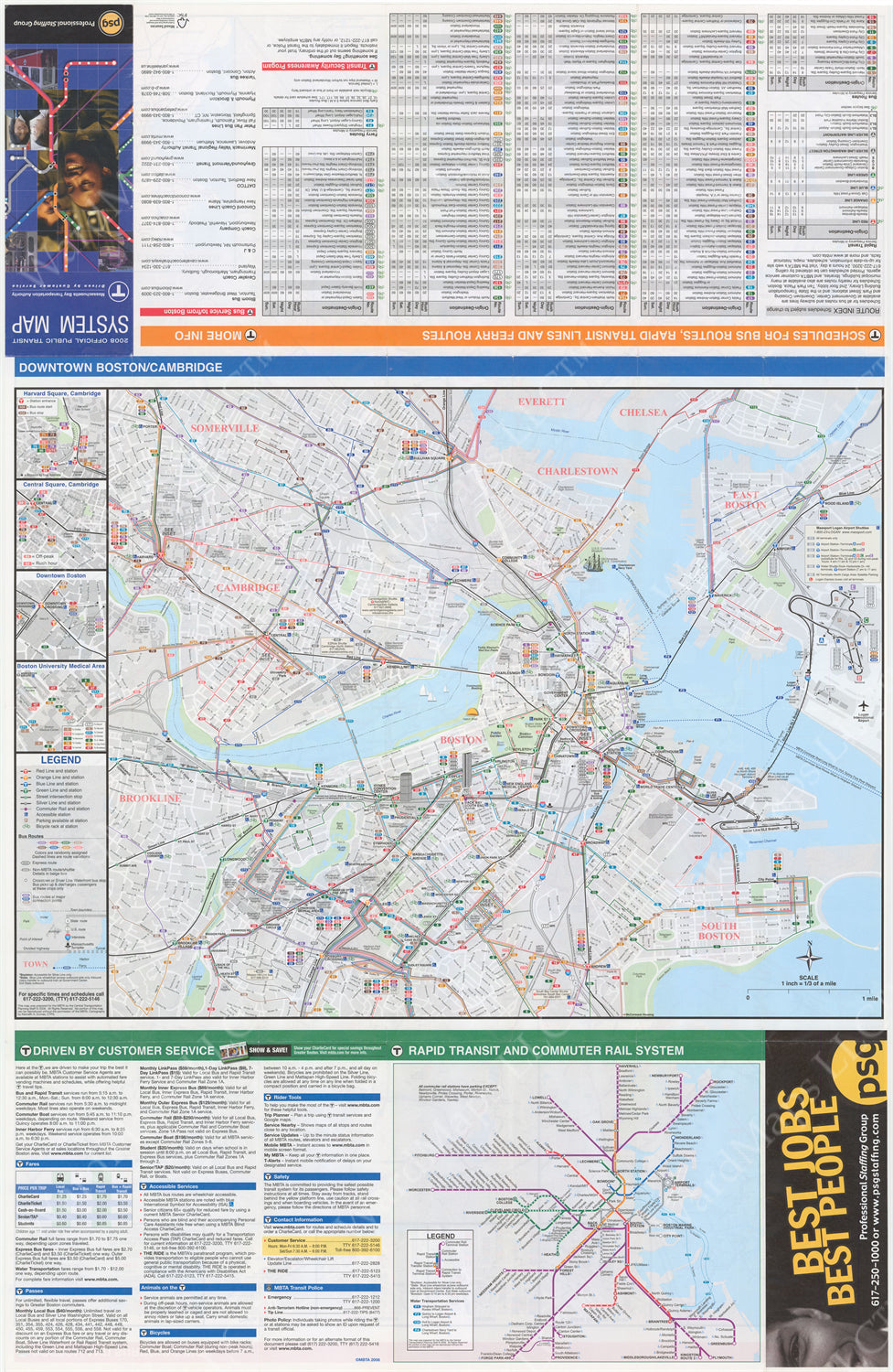 Boston, Massachusetts MBTA System Route Map 2008 (Side B) – WardMaps LLC