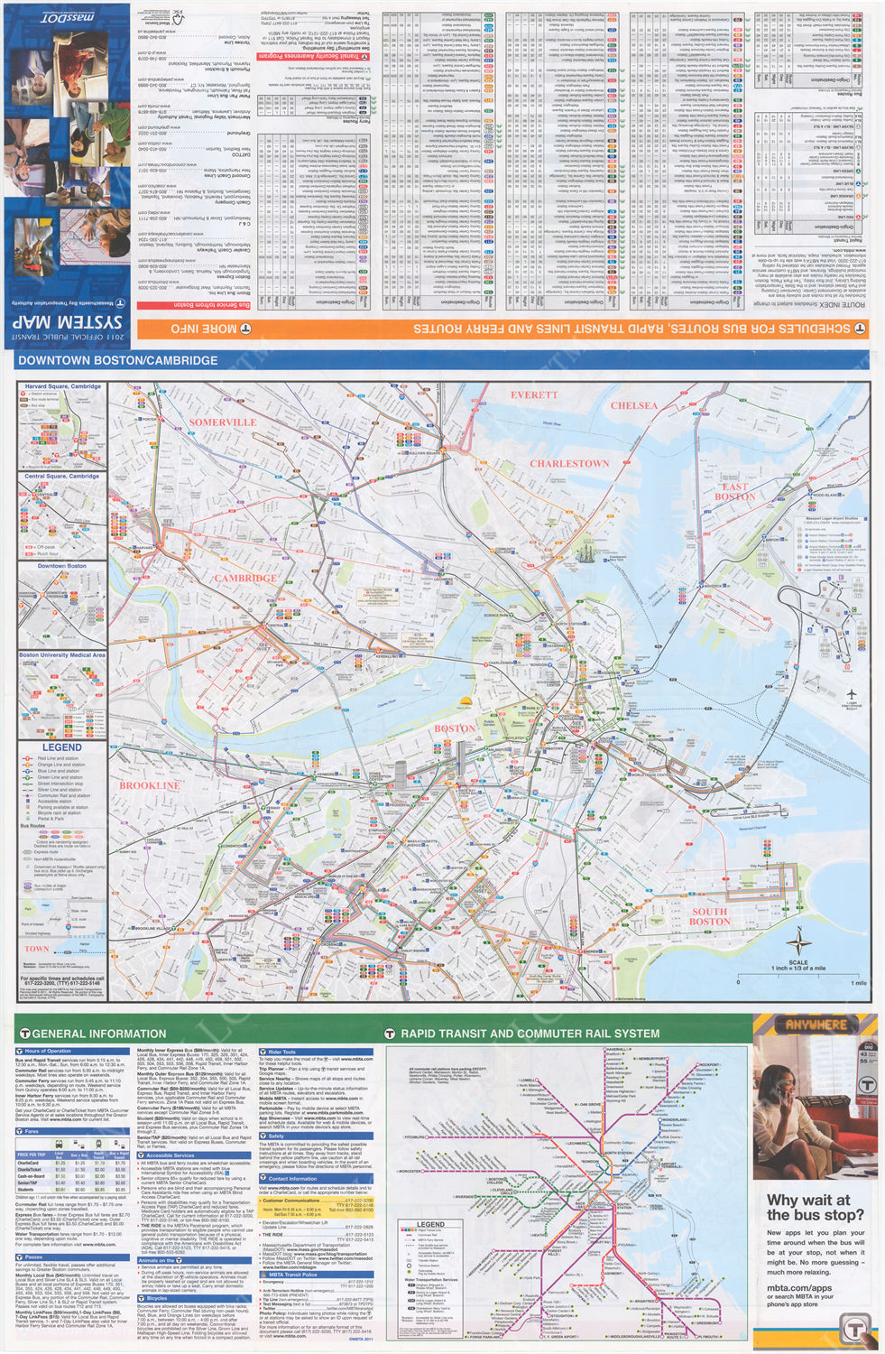 Boston, Massachusetts MBTA System Route Map 2011 (Side B) – WardMaps LLC
