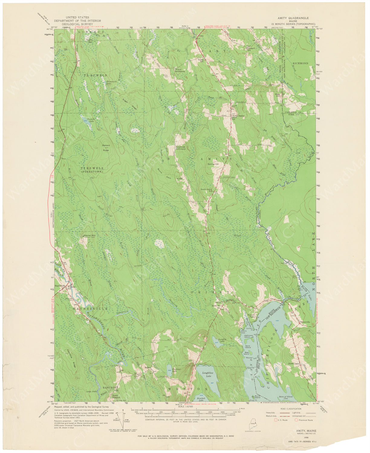 USGS Maine: Amity Sheet 1958 – WardMaps LLC