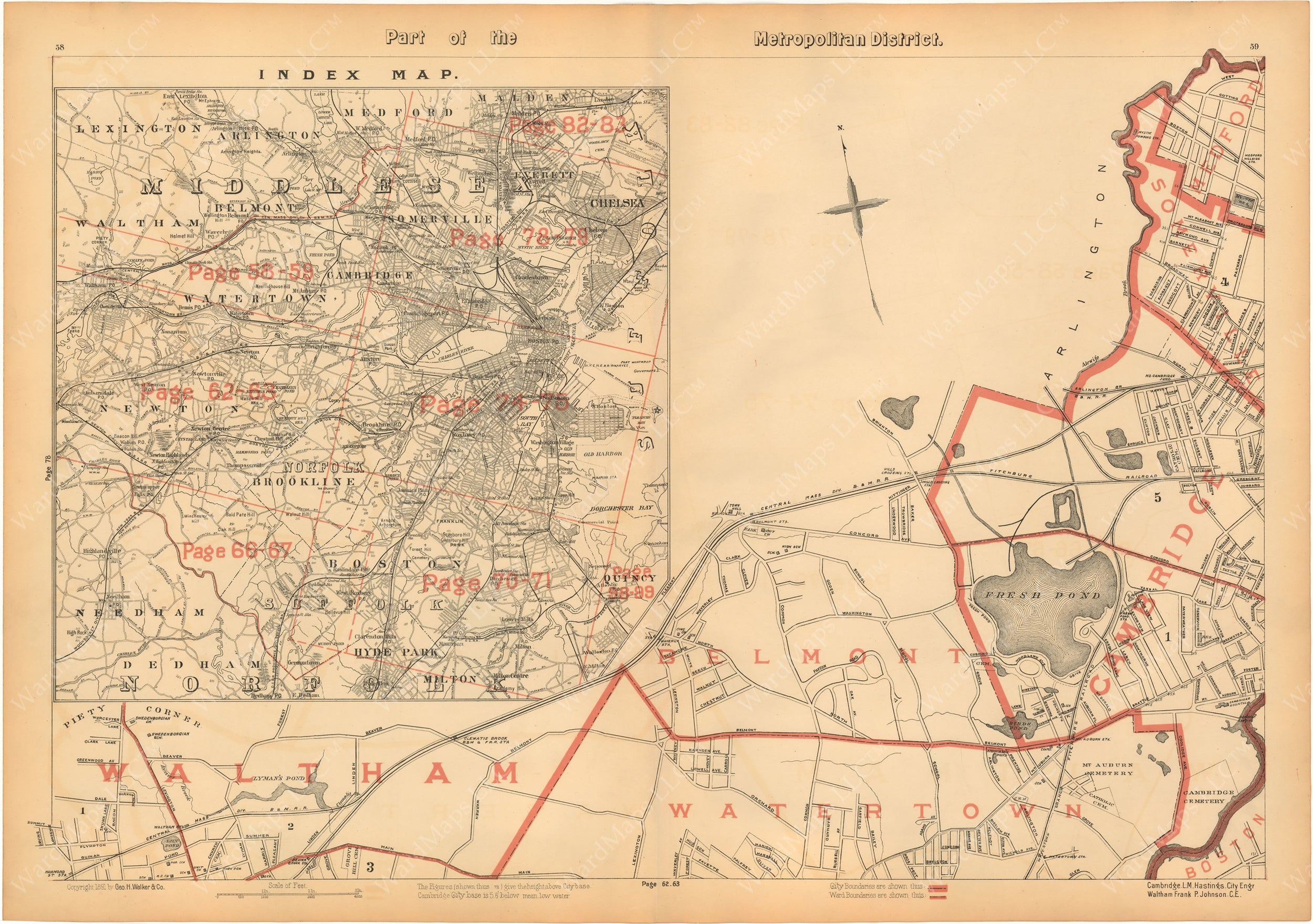 Massachusetts 1891: Southern Middlesex County with Boston Metro Area I ...