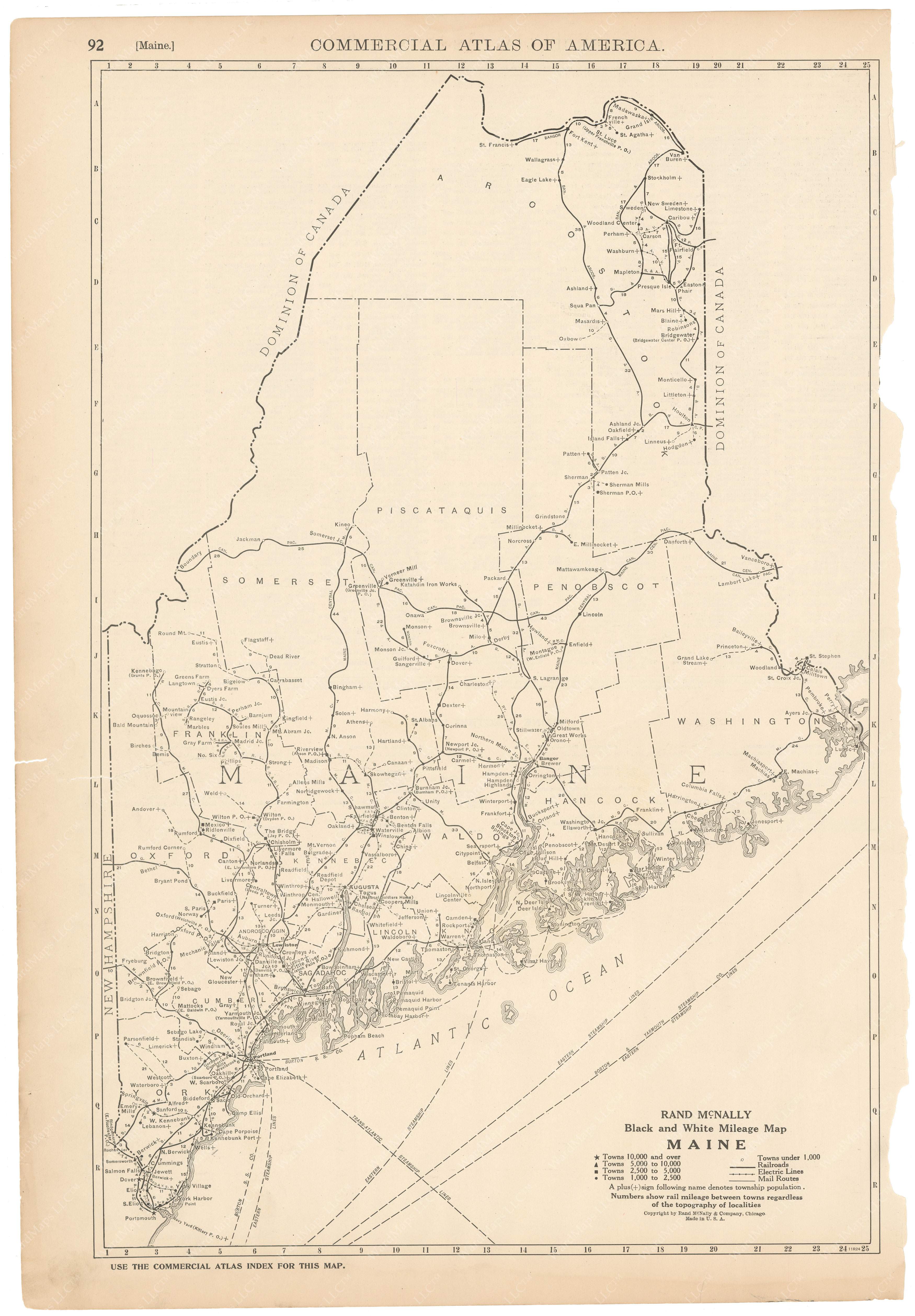Maine 1925: Mileage Map – WardMaps LLC