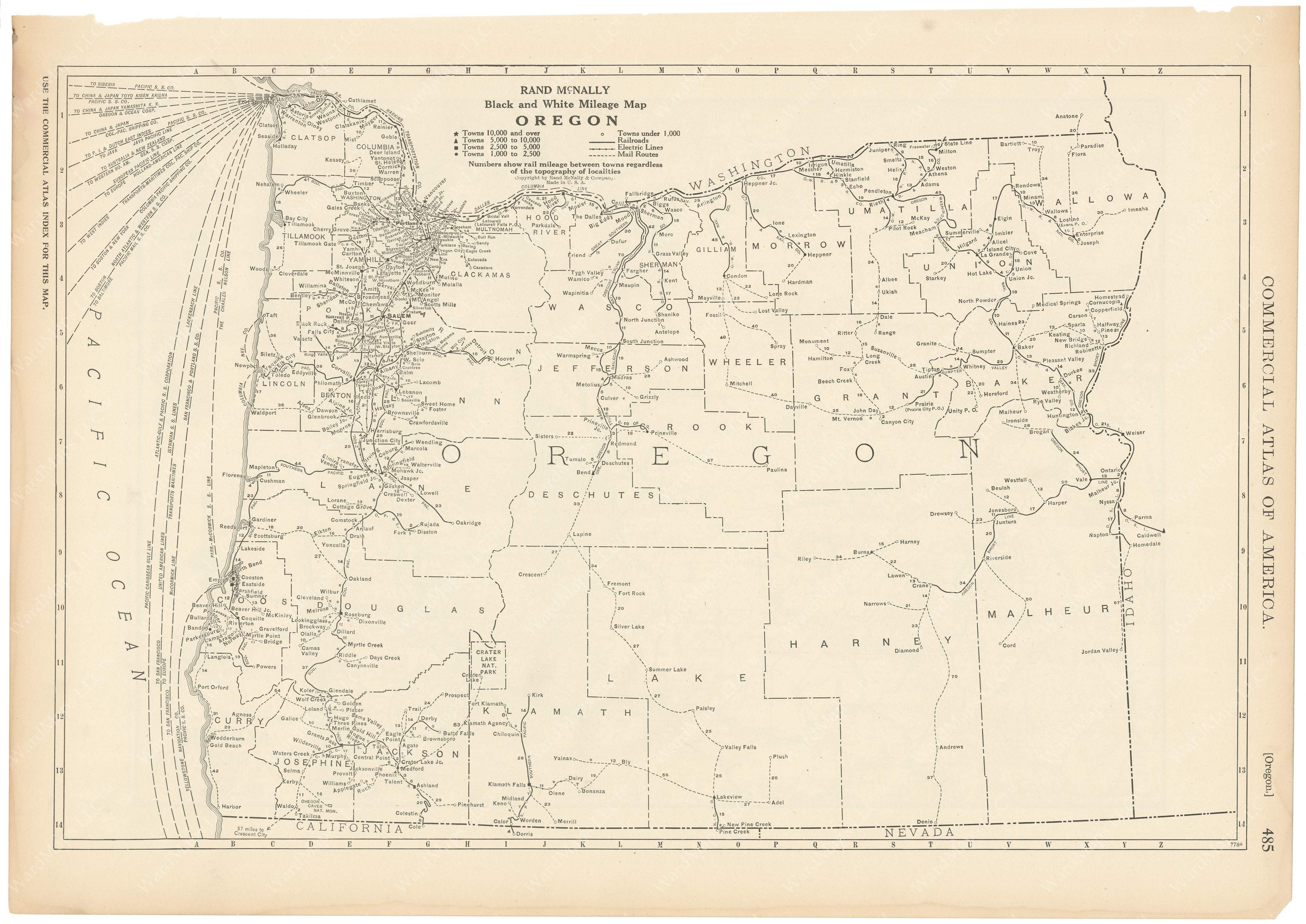 Oregon road map with mile markers