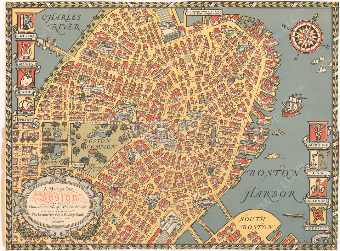 Boston, Massachusetts 1929: Map of Old Boston – WardMaps LLC